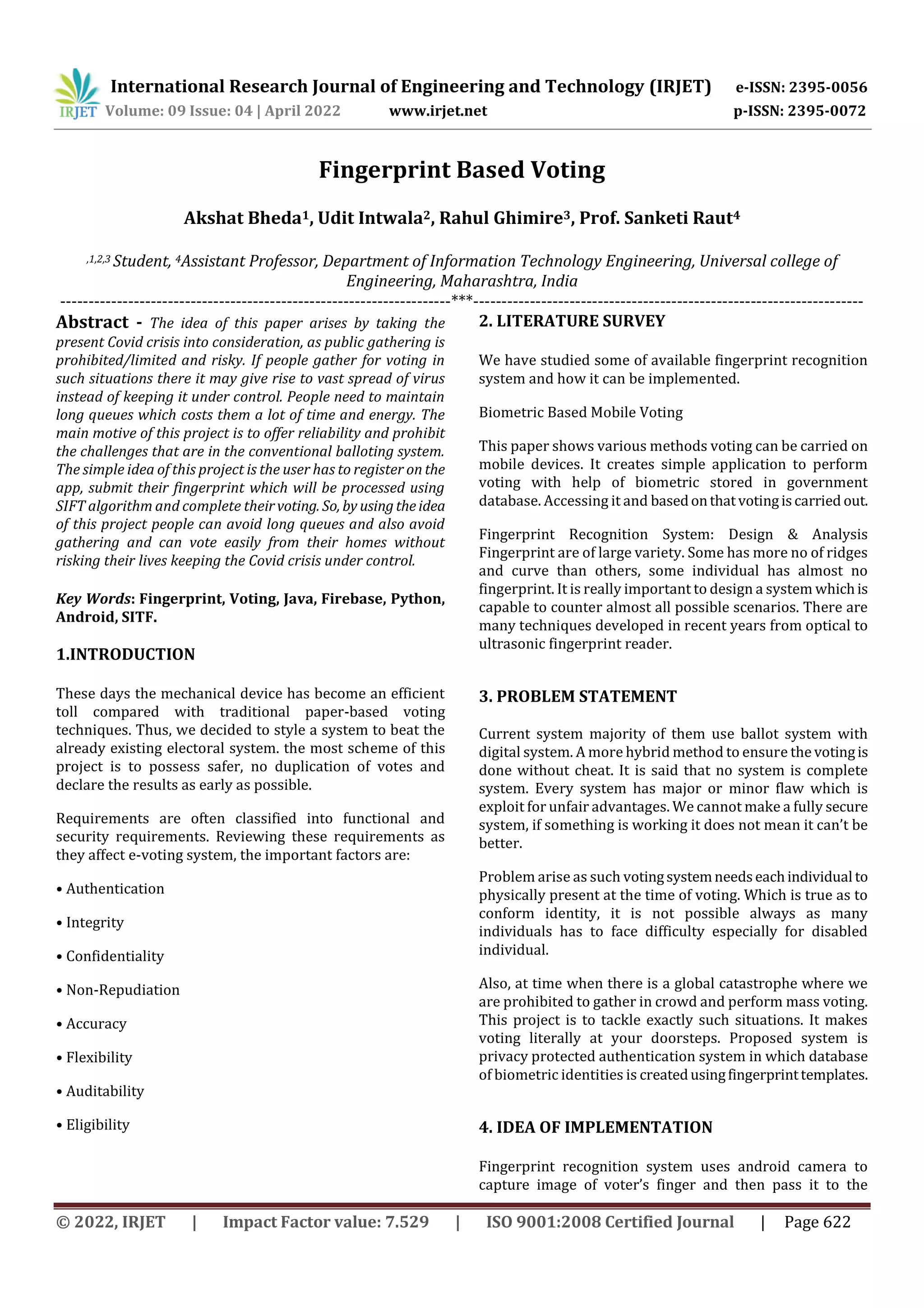 Fingerprint Based Voting | PDF