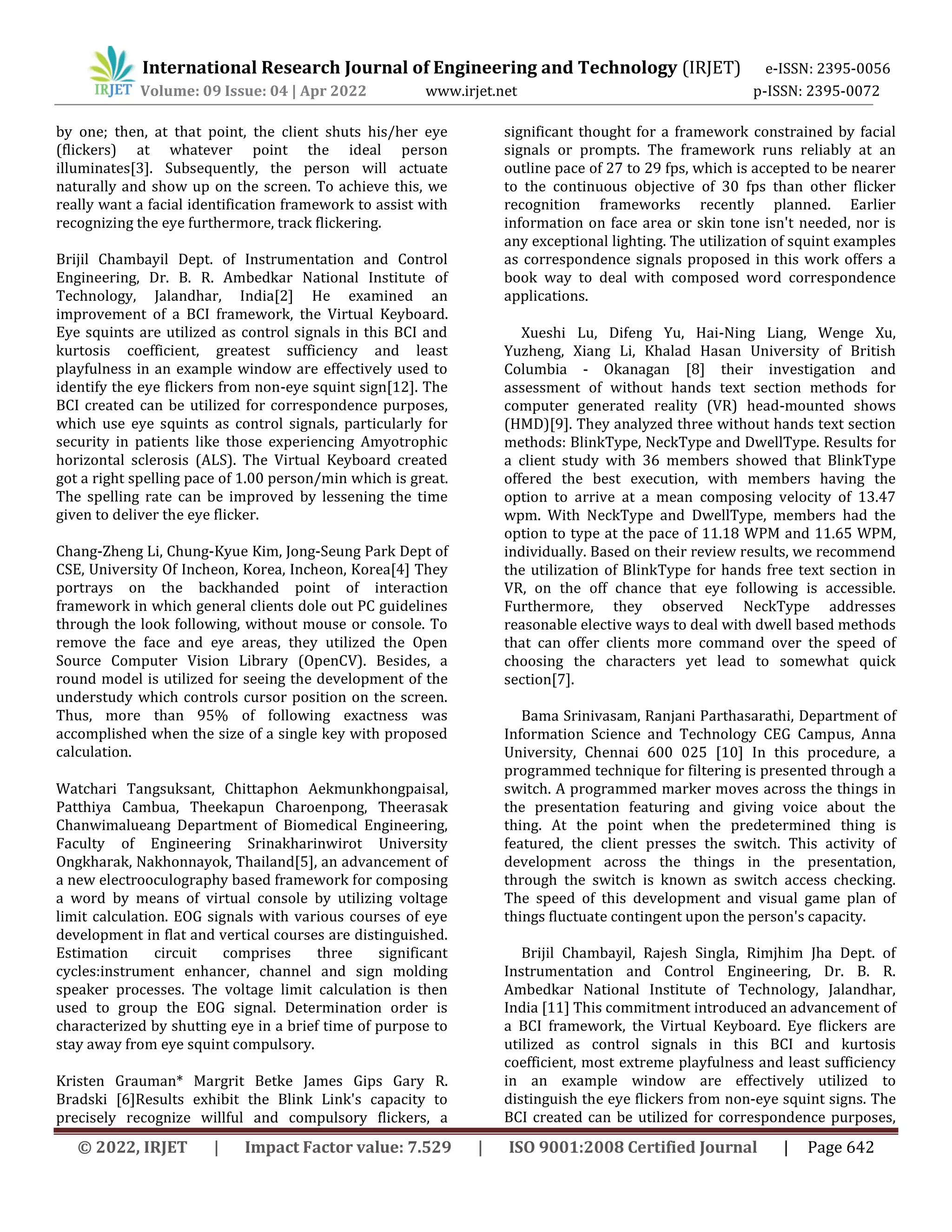 Eye-Blink Detection System for Virtual Keyboard | PDF