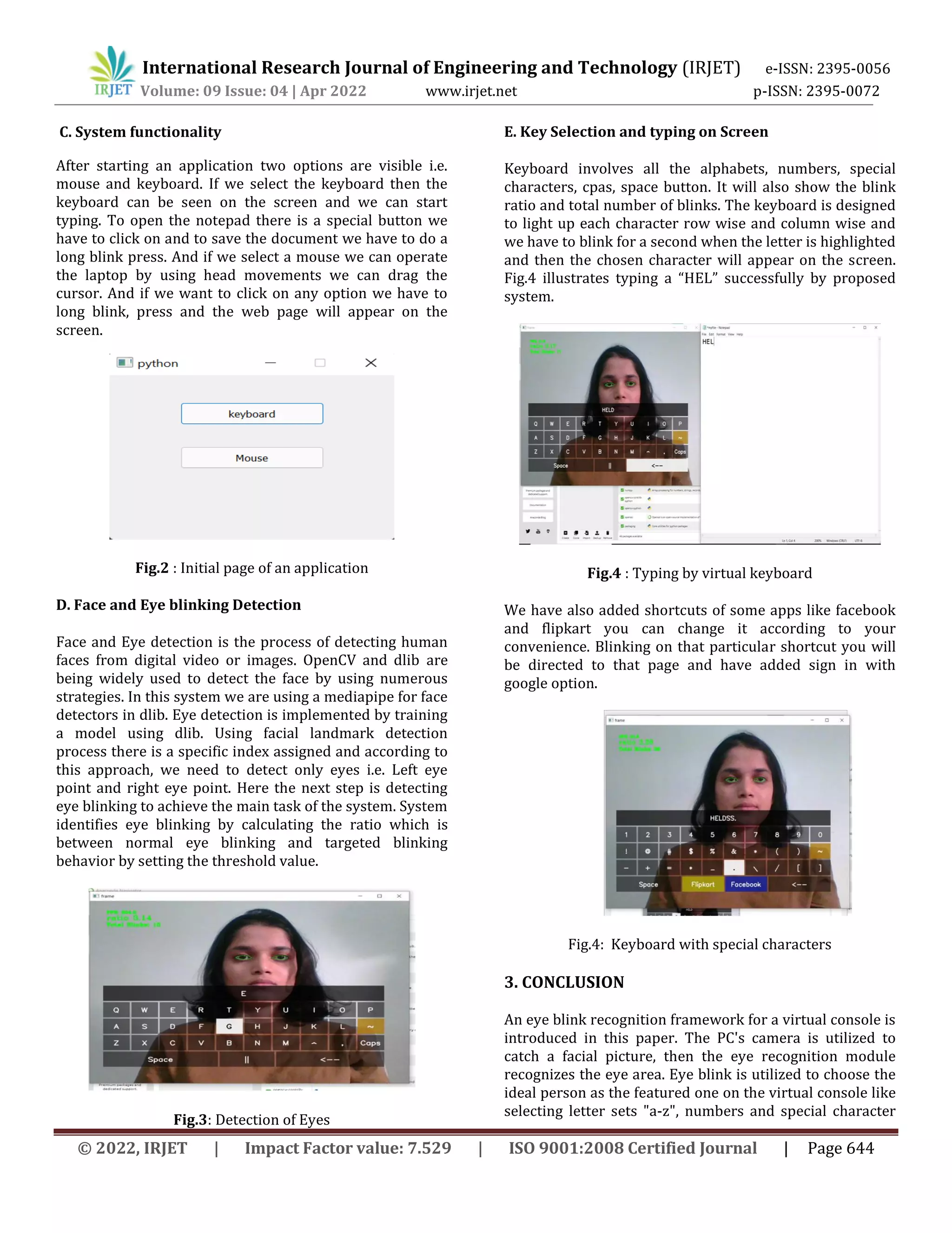 Eye-Blink Detection System for Virtual Keyboard | PDF
