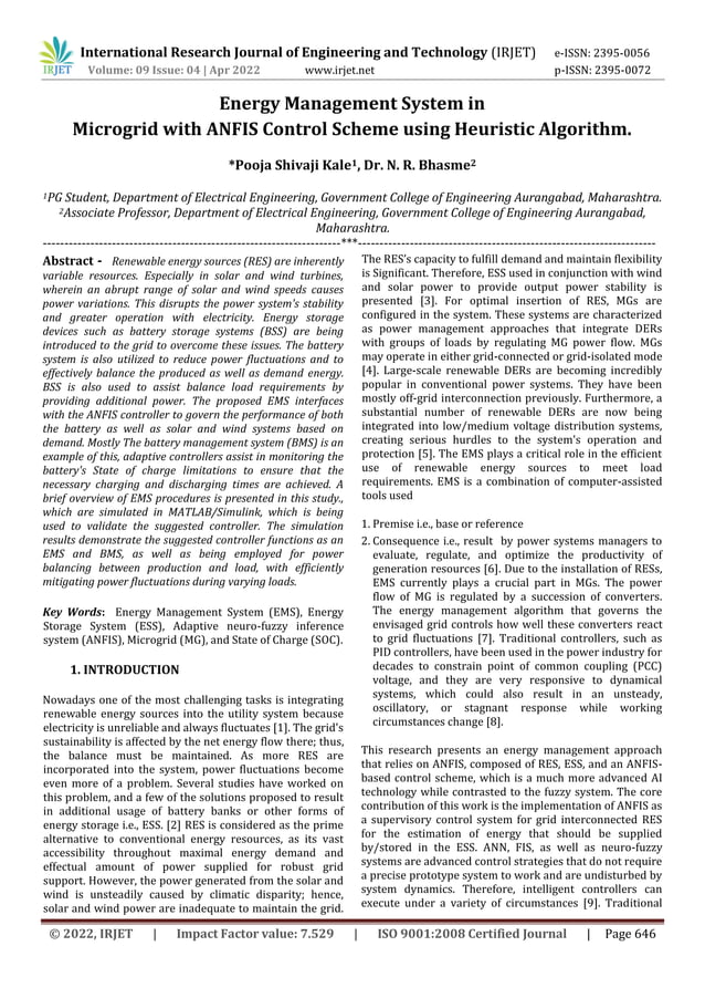 Energy Management System in Microgrid with ANFIS Control Scheme using Heuristic Algorithm. | PDF ...