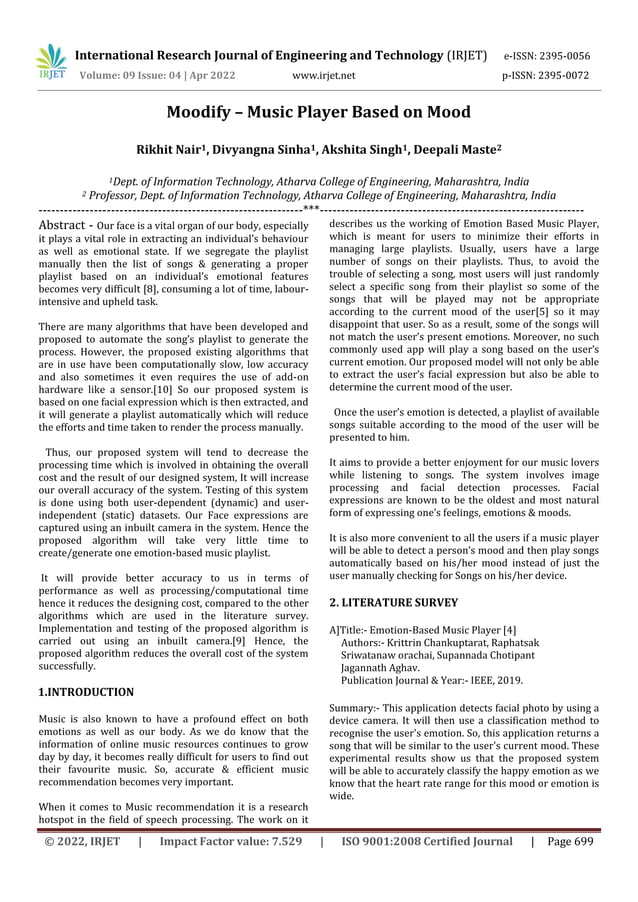 Moodify – Music Player Based on Mood | PDF