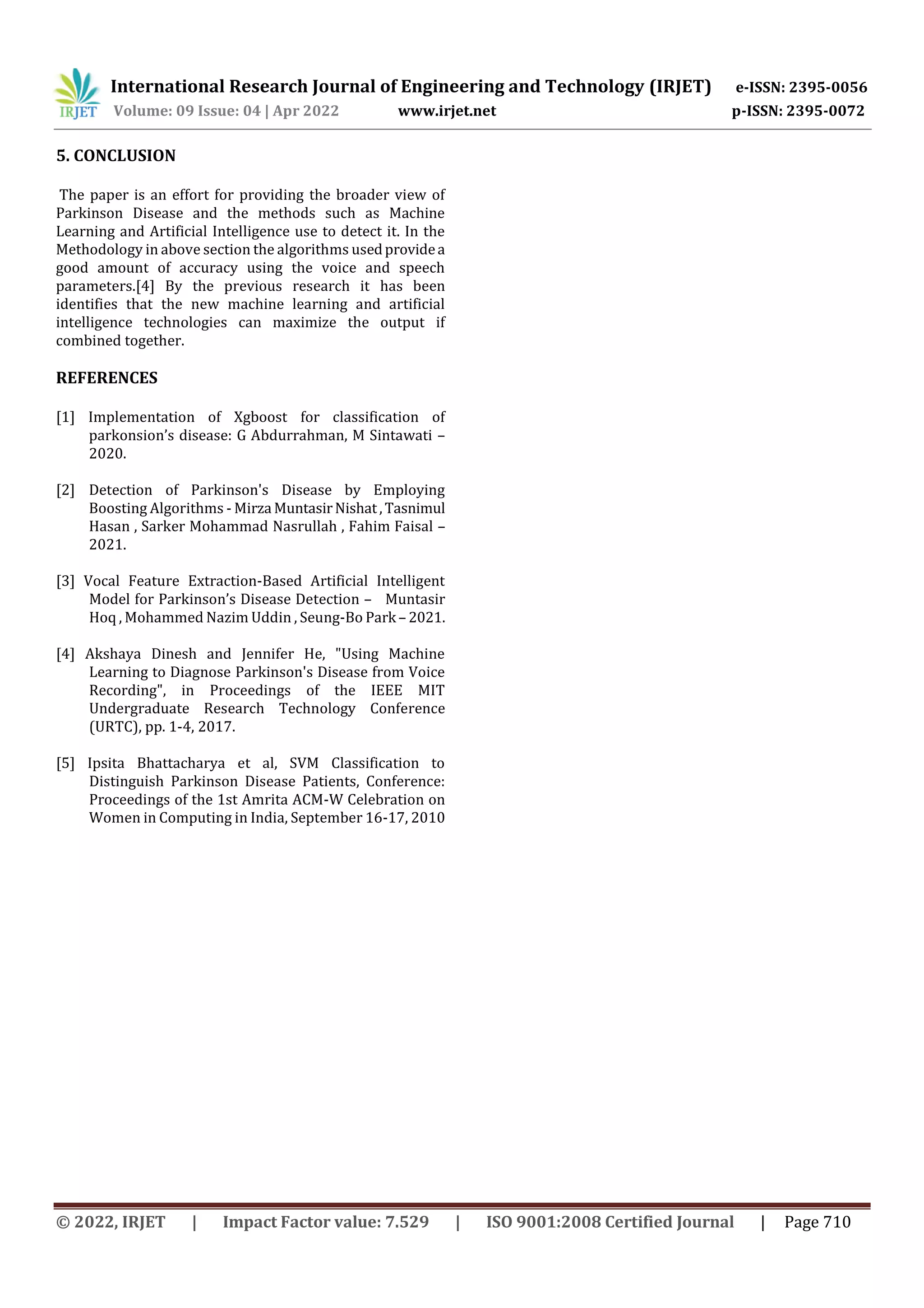 Parkinson Disease Detection Using XGBoost and SVM | PDF