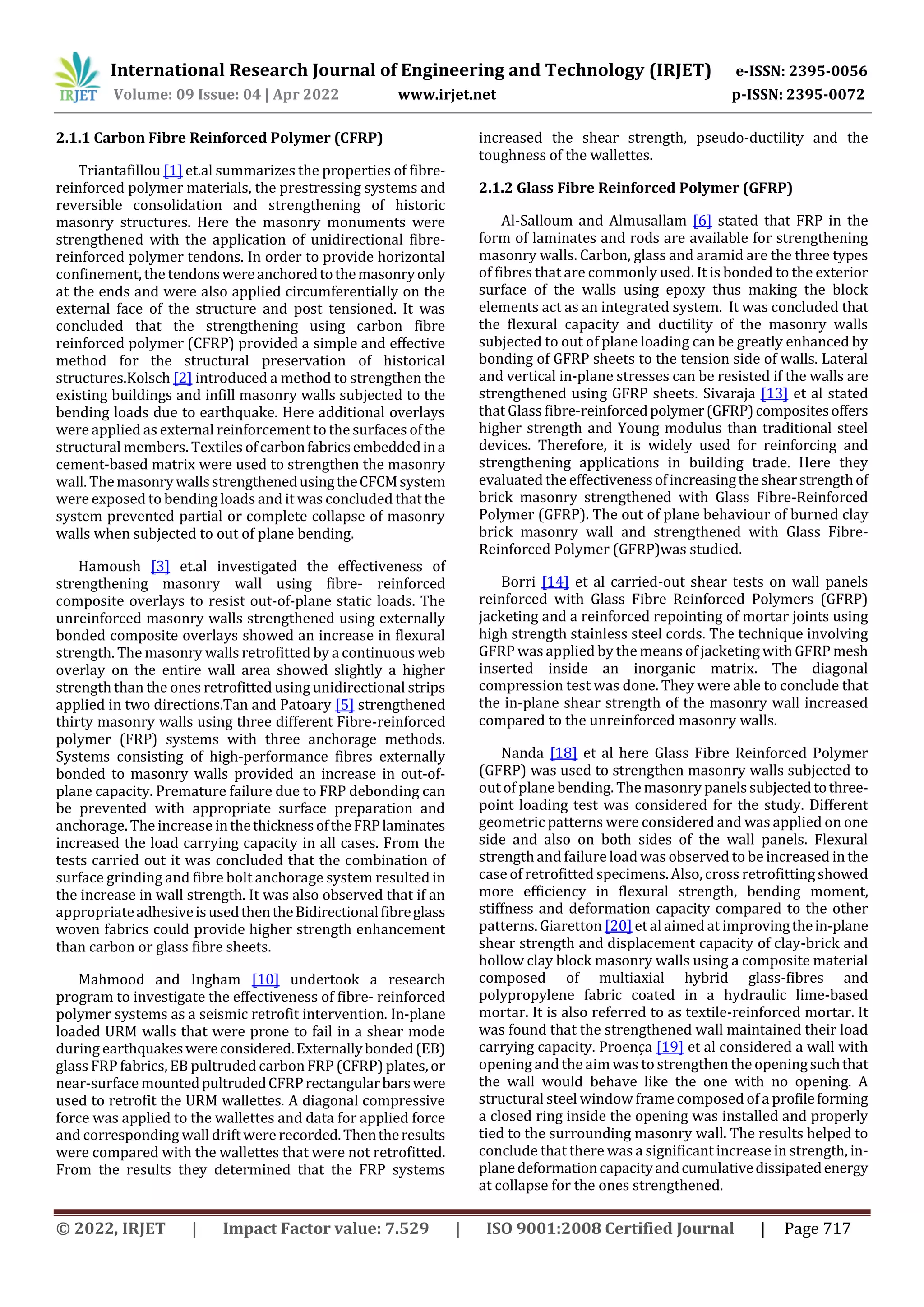 Strengthening of Masonry Structures: A Review | PDF