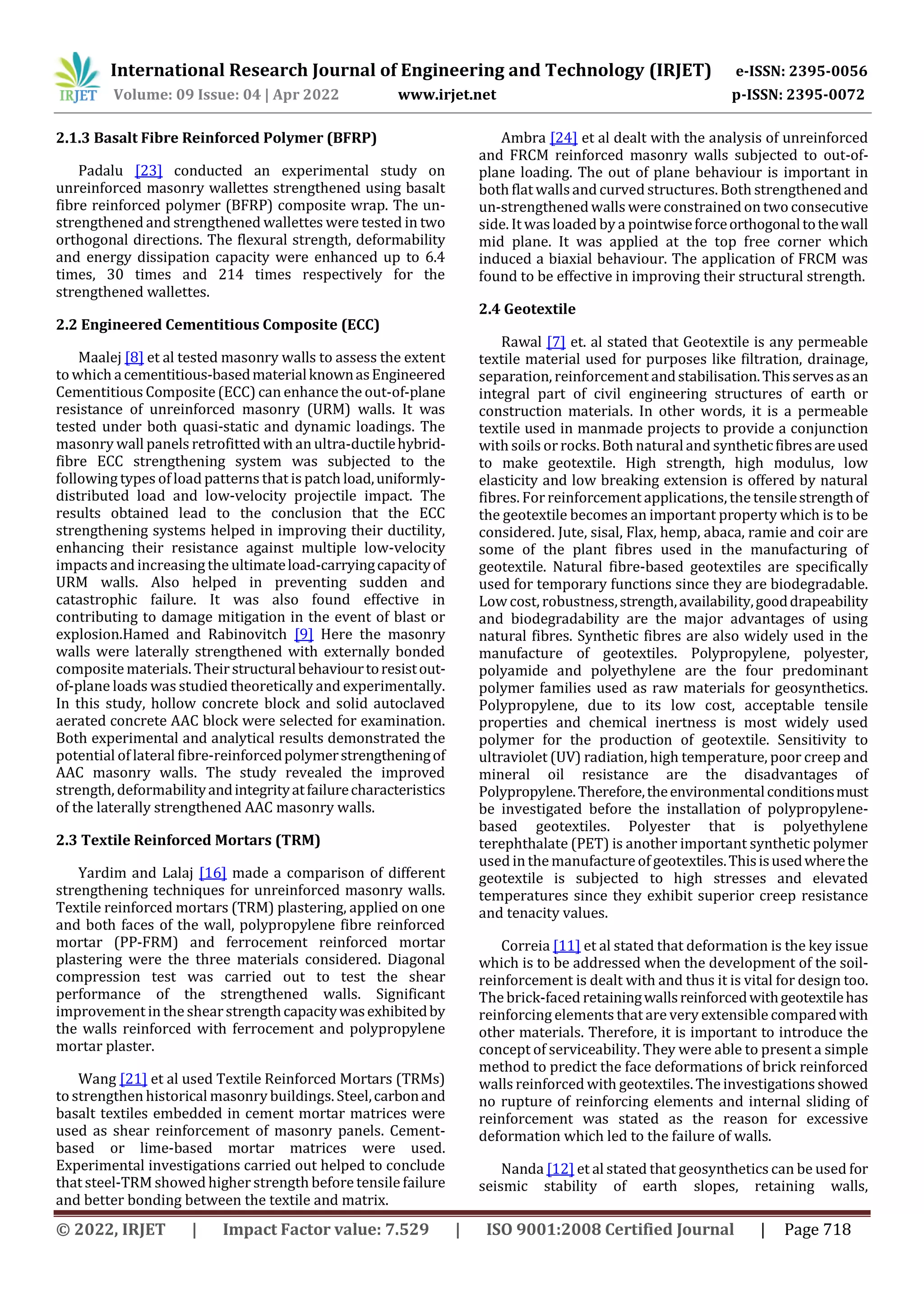 Strengthening of Masonry Structures: A Review | PDF