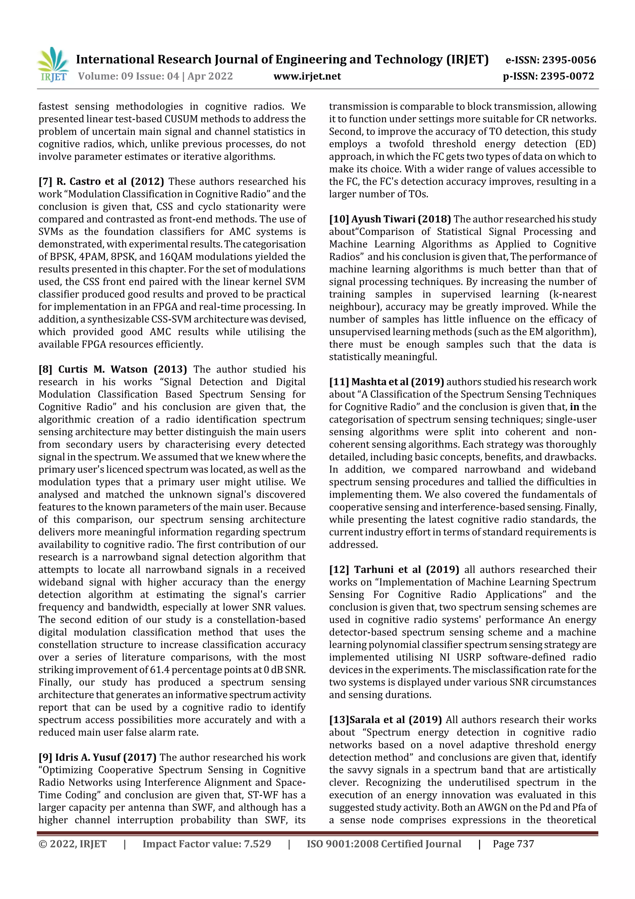 Signal Classification and Identification for Cognitive Radio: A Review | PDF