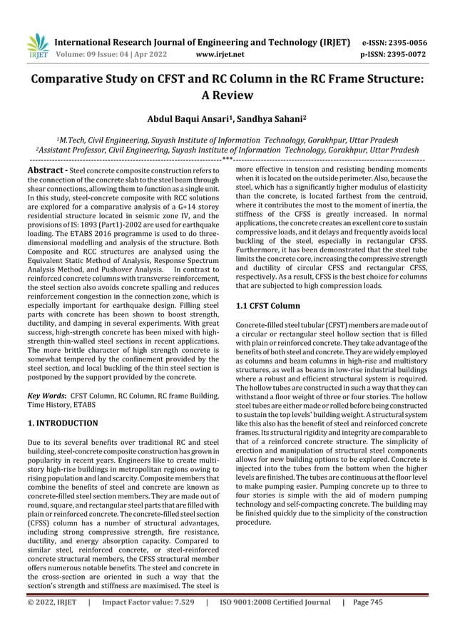 Comparative Study on CFST and RC Column in the RC Frame Structure: A ...