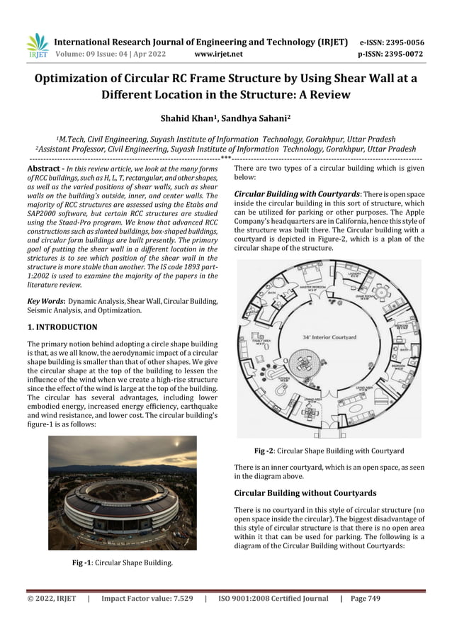 Optimization of Circular RC Frame Structure by Using Shear Wall at a Different Location in the ...