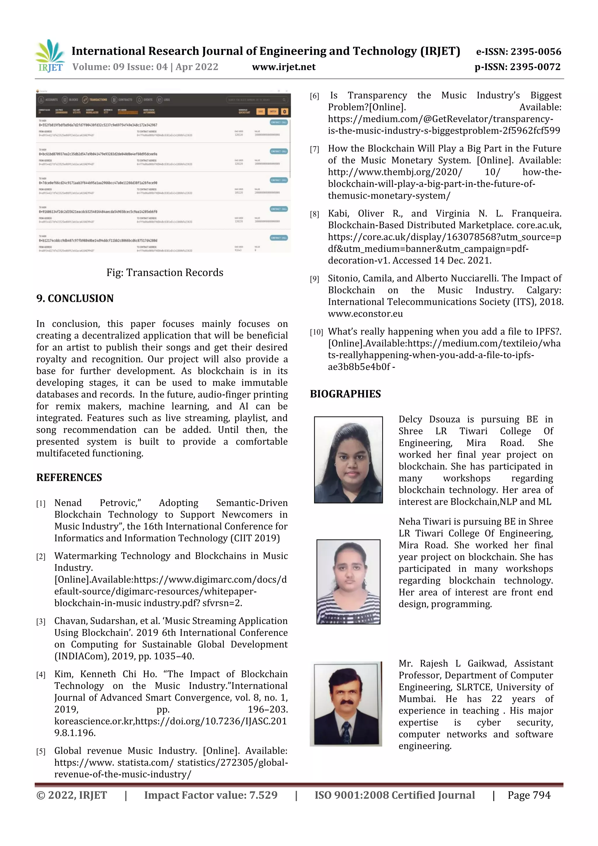 BLOCKCHAIN BASED MODEL FOR ROYALTY PAYMENT OF ARTISTS | PDF
