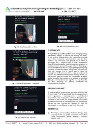 INDIAN SIGN LANGUAGE TRANSLATION FOR HARD-OF-HEARING AND HARD-OF-SPEAKING COMMUNITY. | PDF