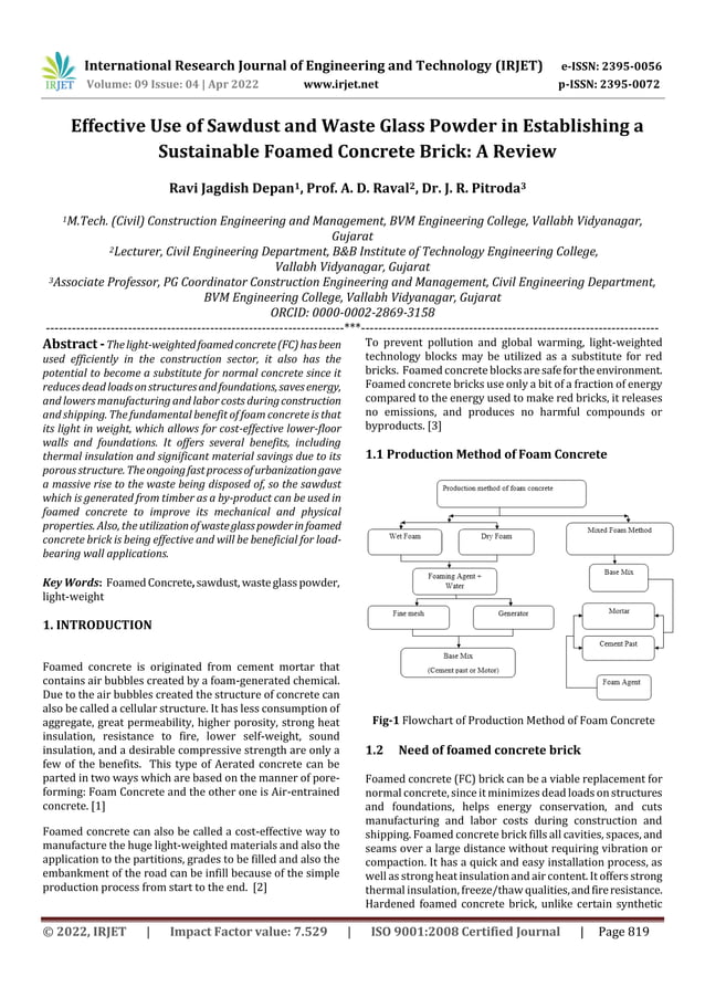 Effective Use of Sawdust and Waste Glass Powder in Establishing a ...