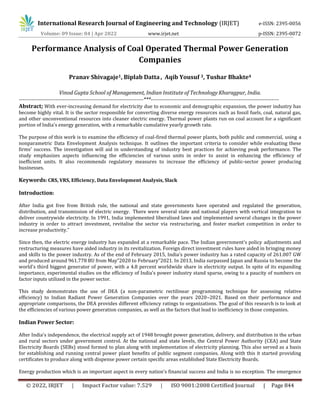 Performance Analysis of Coal Operated Thermal Power Generation ...