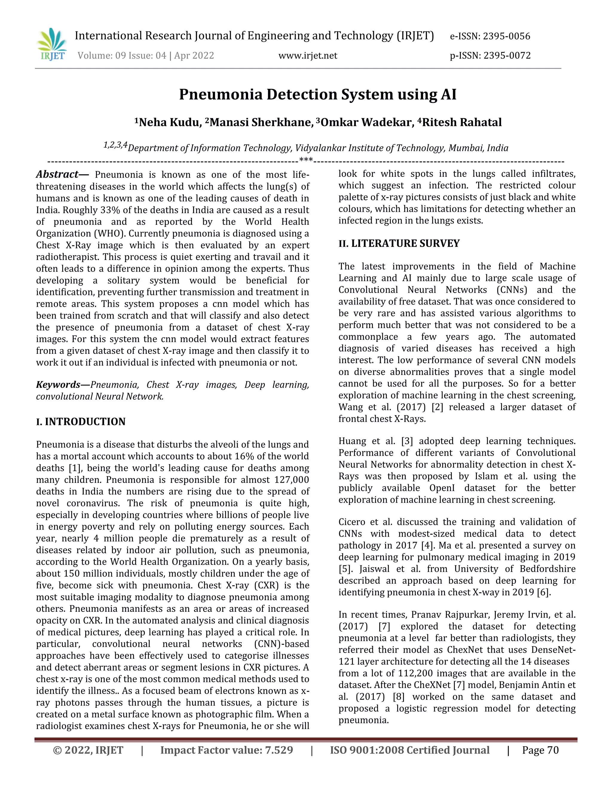 Pneumonia Detection System Using Ai Pdf