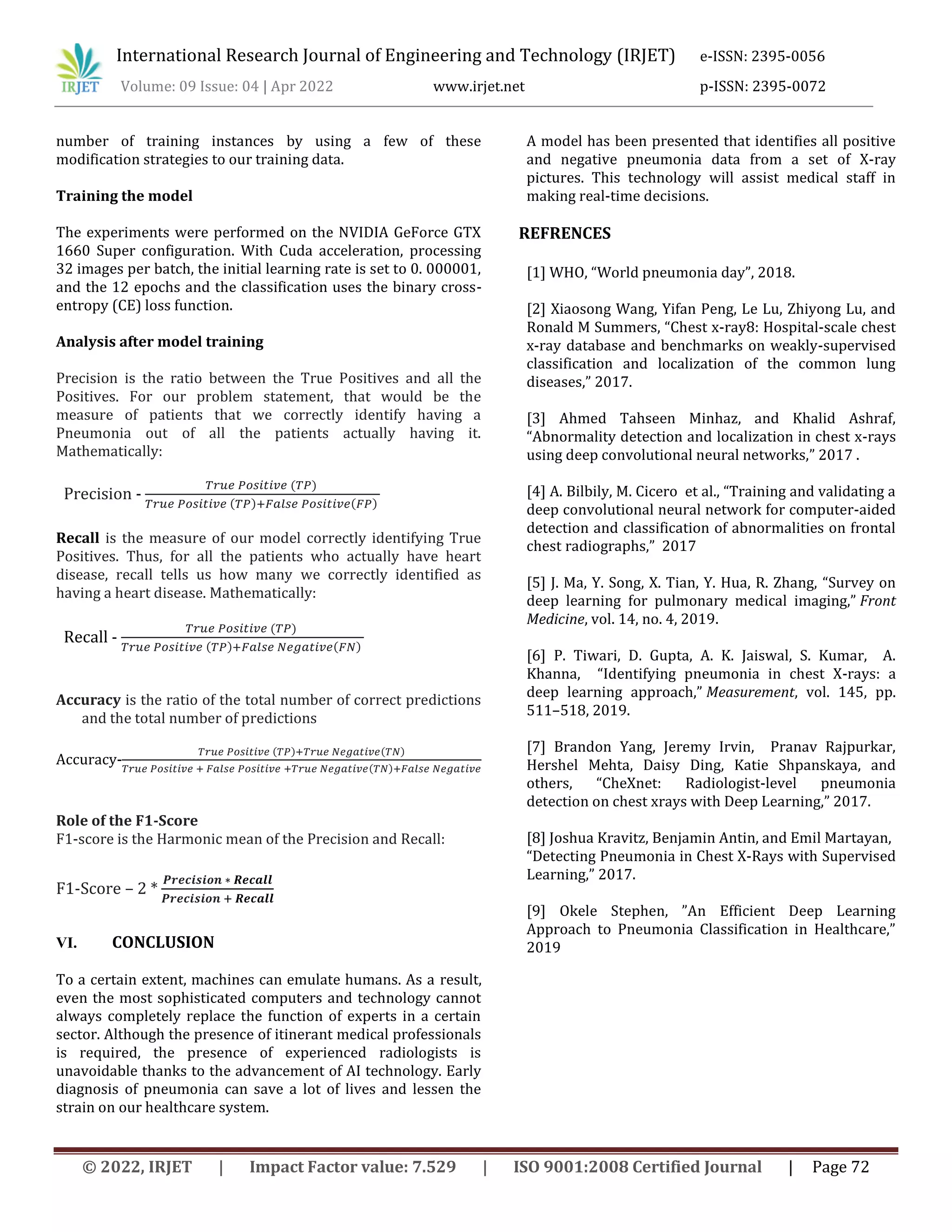 Pneumonia Detection System using AI | PDF