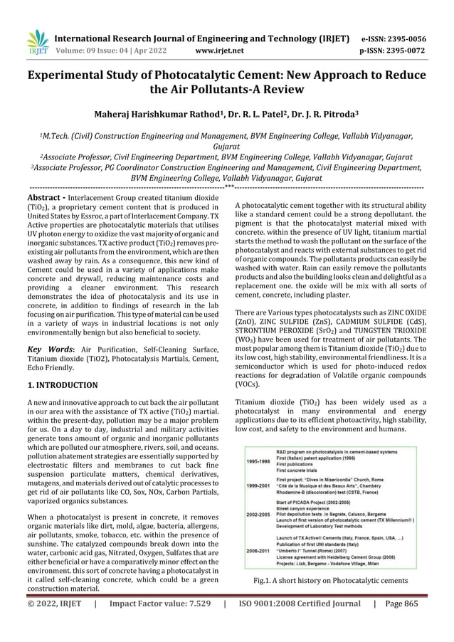 Experimental Study of Photocatalytic Cement: New Approach to Reduce the ...