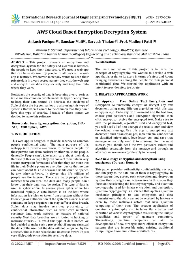 Aws Cloud Based Encryption Decryption System Pdf