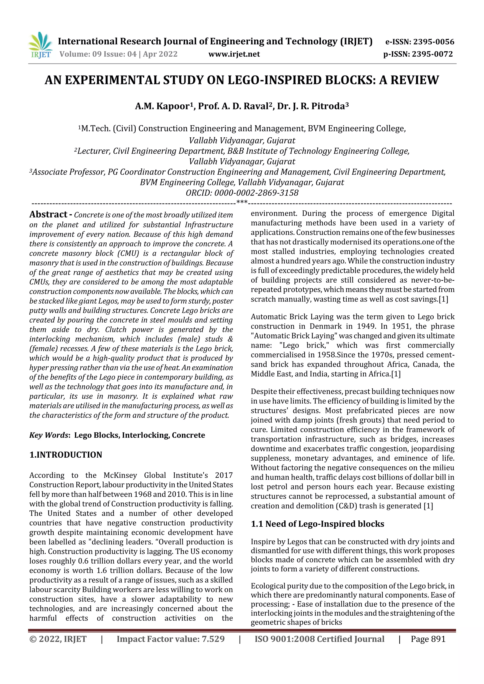 AN EXPERIMENTAL STUDY ON LEGO-INSPIRED BLOCKS: A REVIEW | PDF