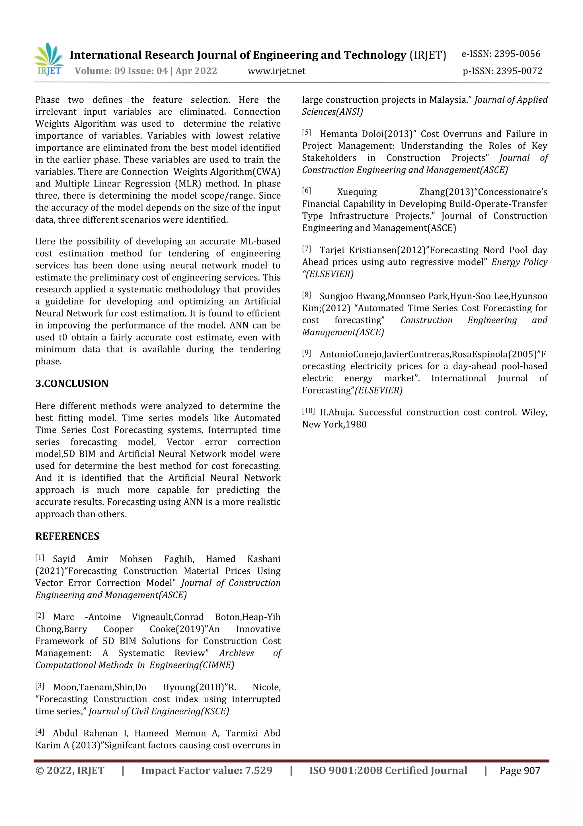 Cost Forecasting of Construction Materials: A review | PDF