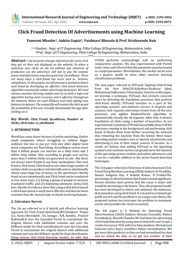Click Fraud Detection Of Advertisements using Machine Learning | PDF