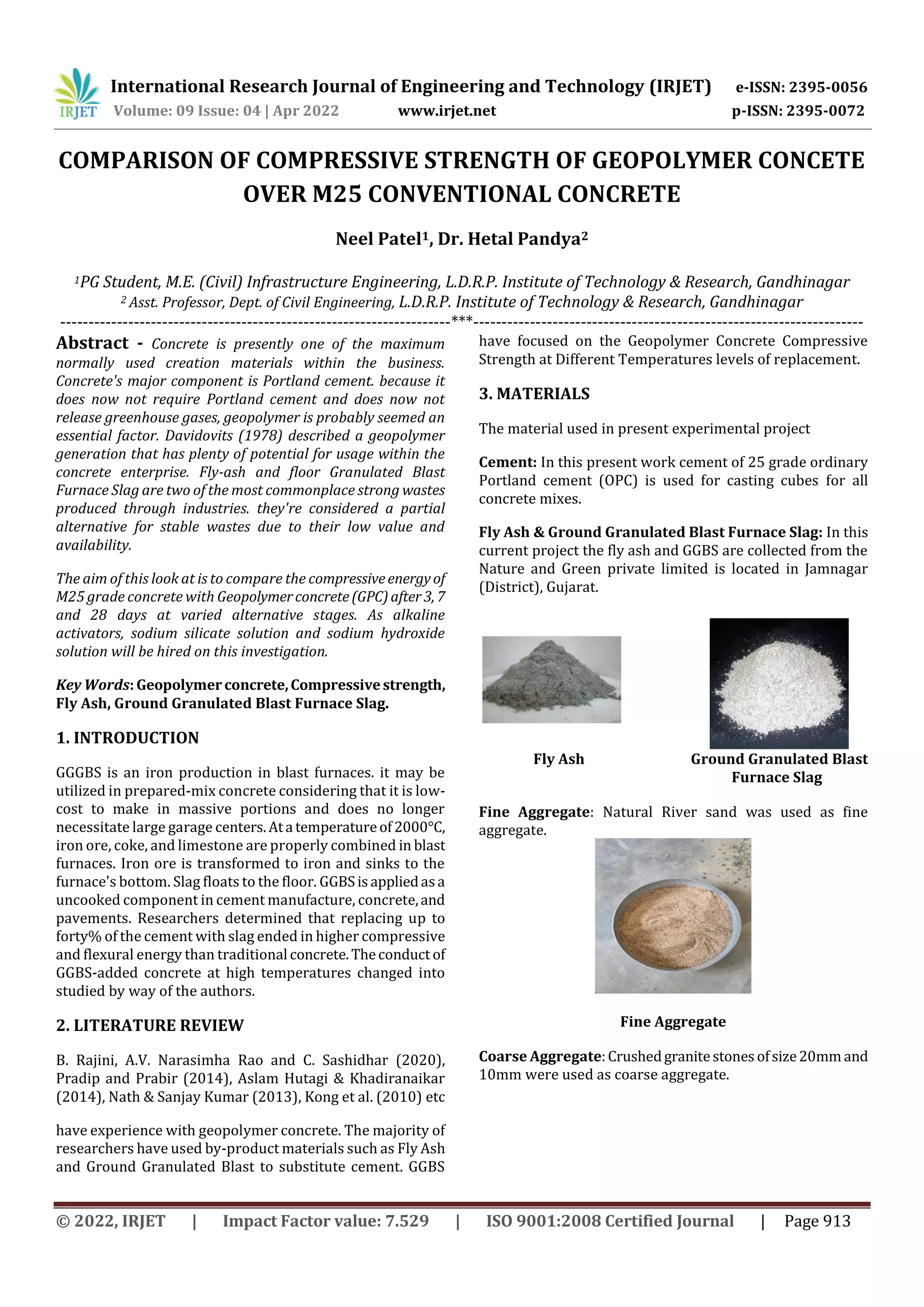 COMPARISON OF COMPRESSIVE STRENGTH OF GEOPOLYMER CONCETE OVER M25 ...
