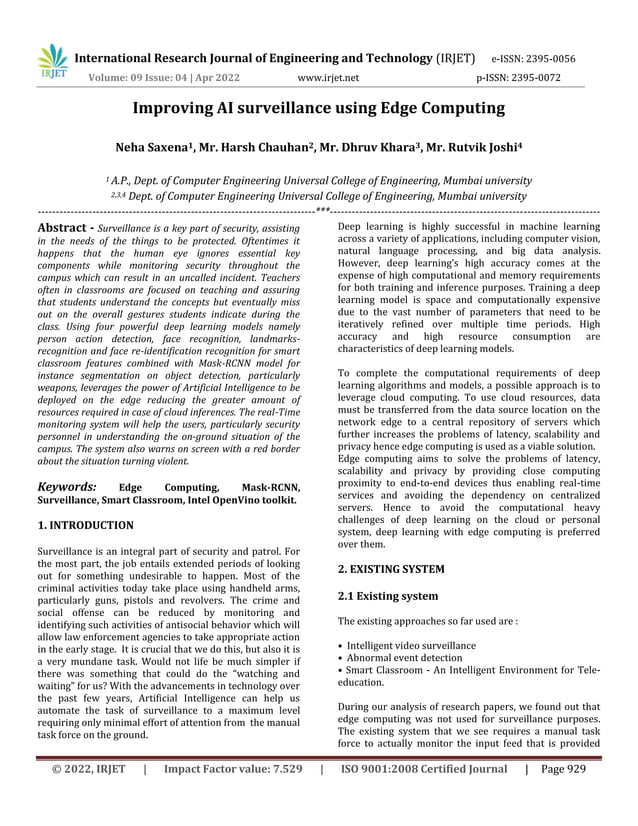 Improving AI surveillance using Edge Computing | PDF
