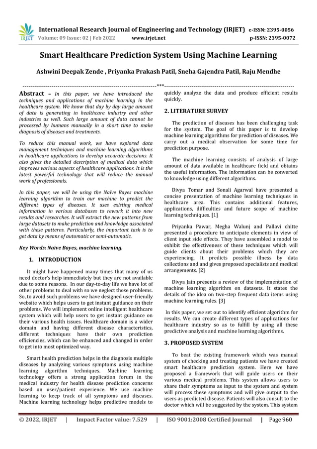 Smart Healthcare Prediction System Using Machine Learning | PDF