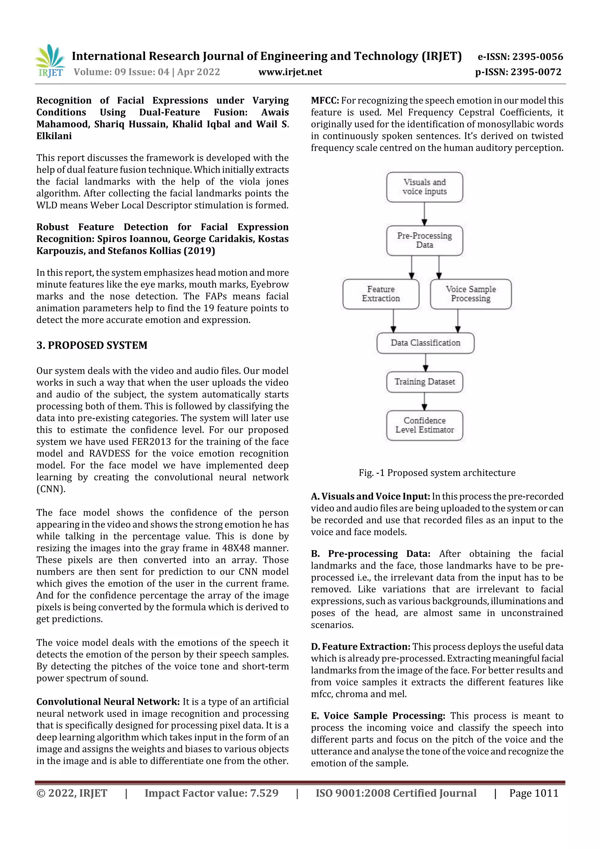 CONFIDENCE LEVEL ESTIMATOR BASED ON FACIAL AND VOICE EXPRESSION RECOGNITION AND CLASSIFICATION | PDF