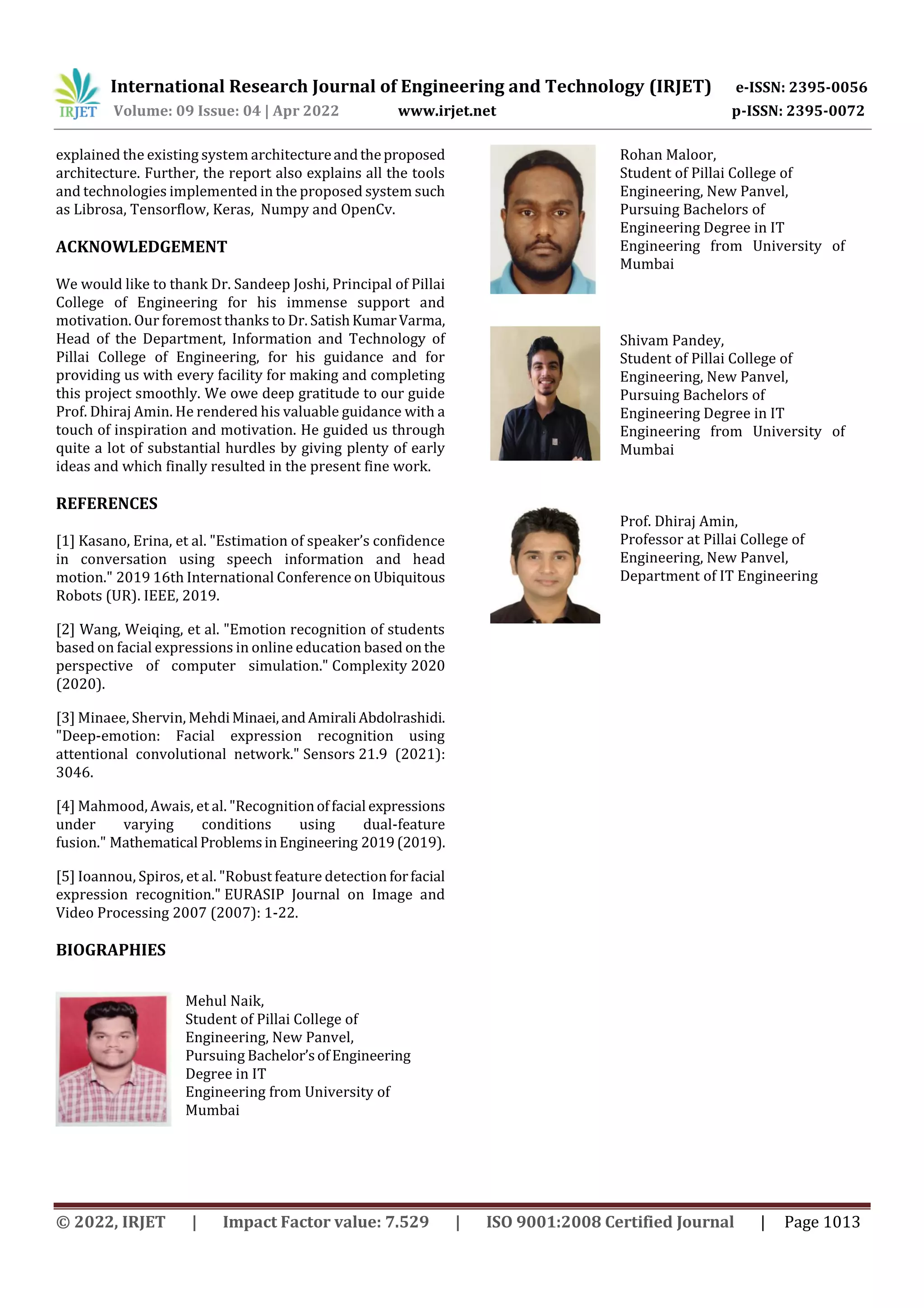 CONFIDENCE LEVEL ESTIMATOR BASED ON FACIAL AND VOICE EXPRESSION RECOGNITION AND CLASSIFICATION | PDF
