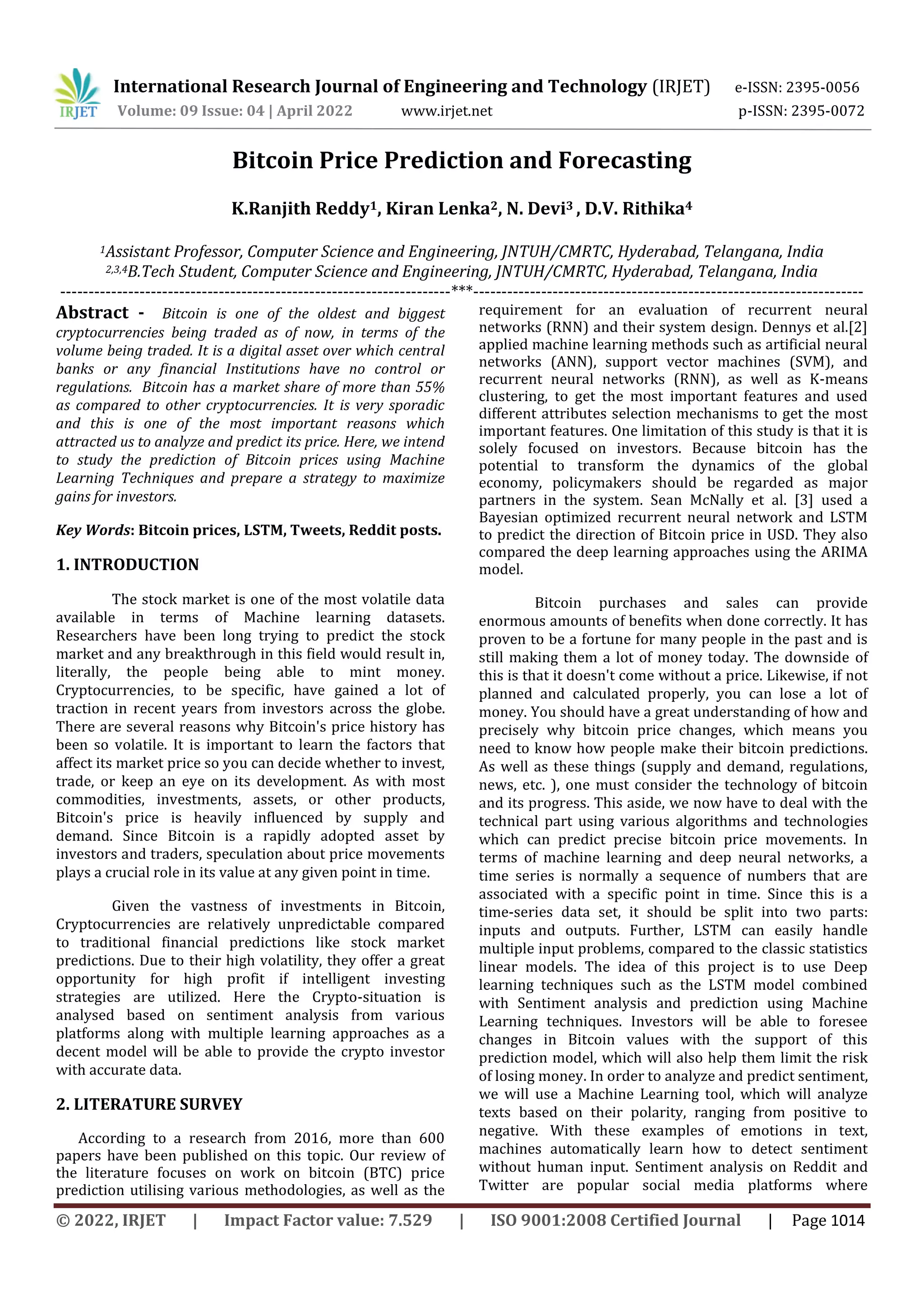 Bitcoin Price Prediction and Forecasting | PDF | Currencies | Economy