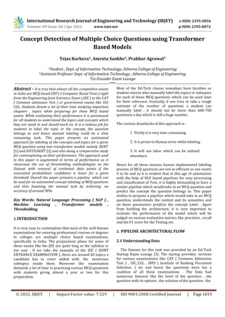 Concept Detection of Multiple Choice Questions using Transformer Based Models | PDF