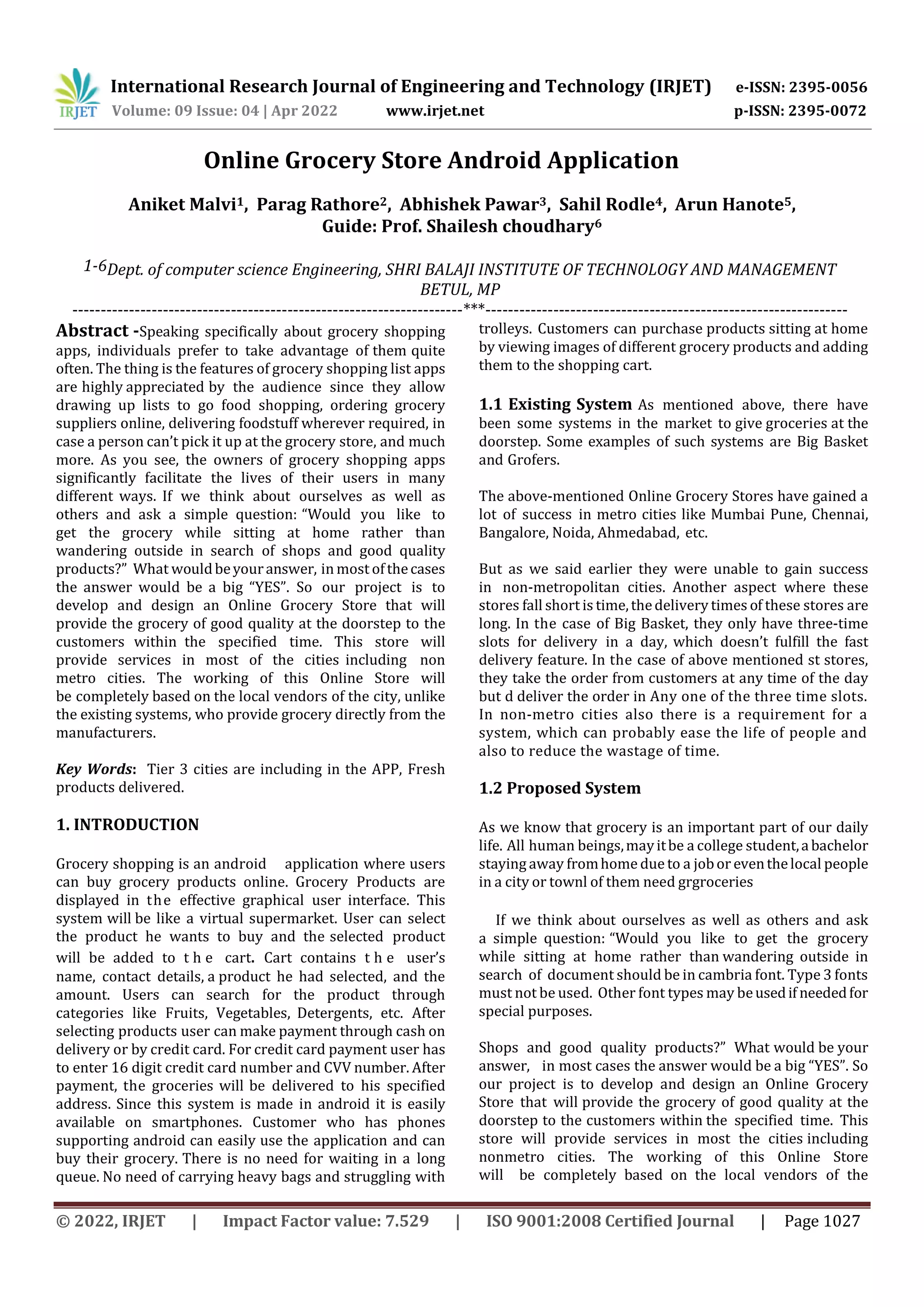 Online Grocery Store Android Application | PDF