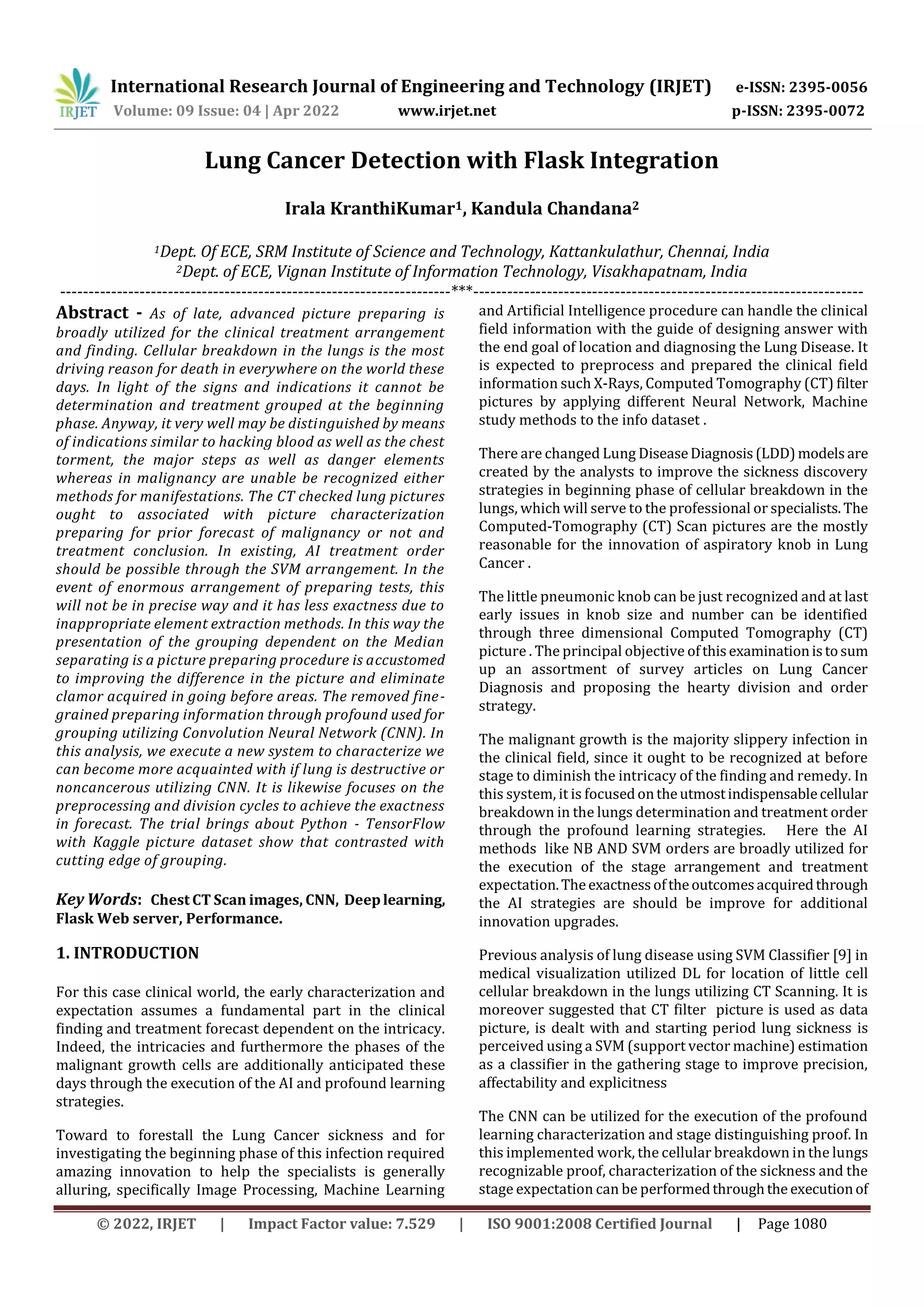 Lung Cancer Detection with Flask Integration | PDF