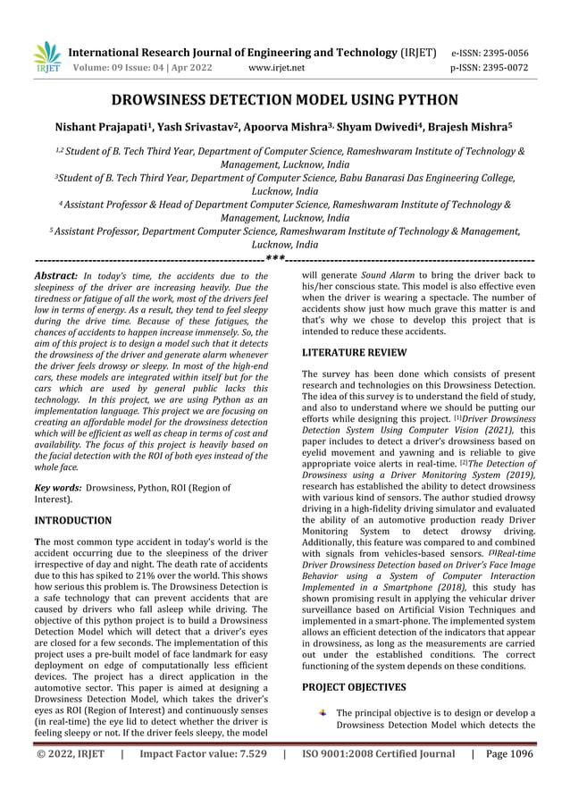 Drowsiness Detection Model Using Python Pdf