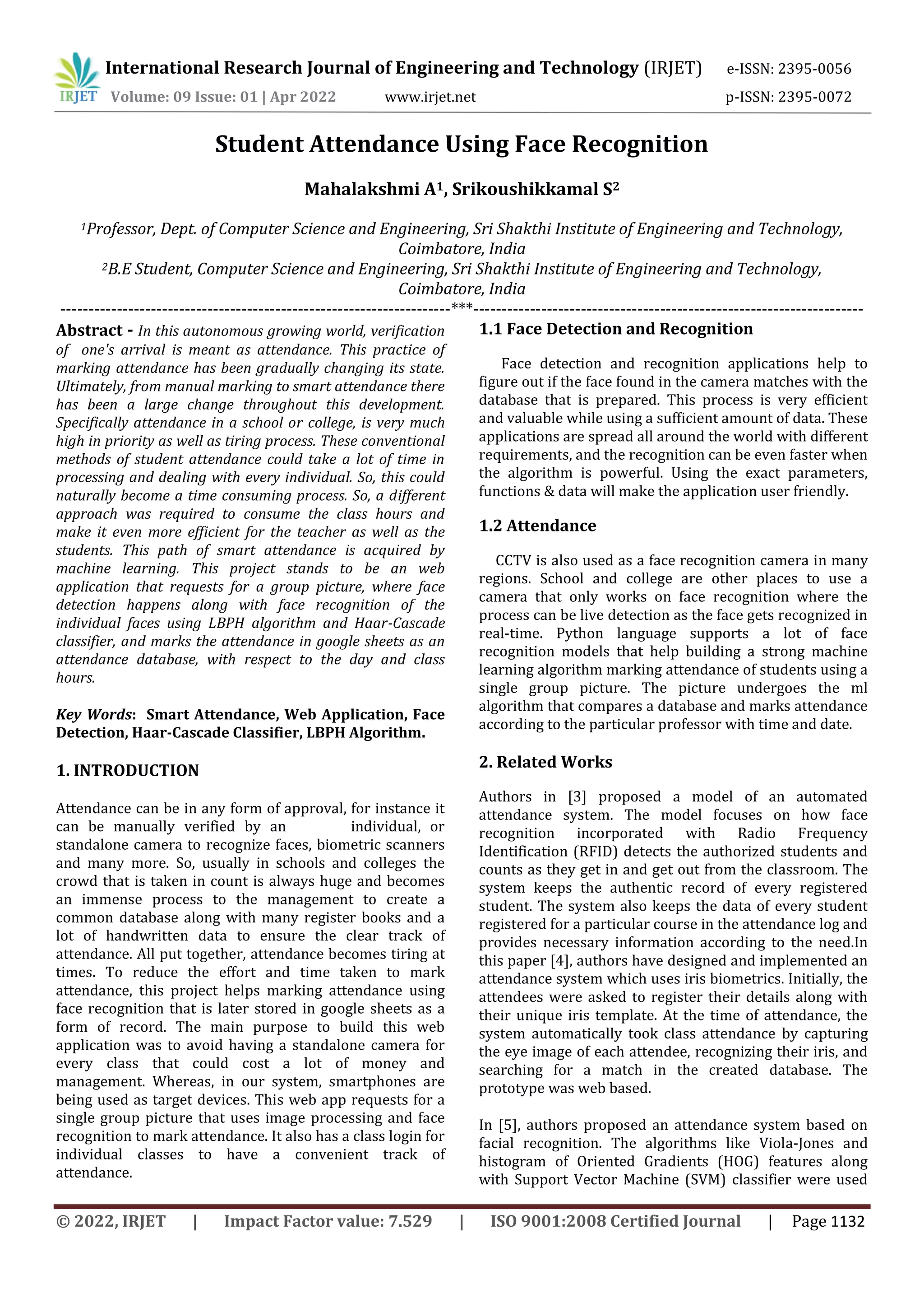Student Attendance Using Face Recognition | PDF | Computing | Technology & Computing