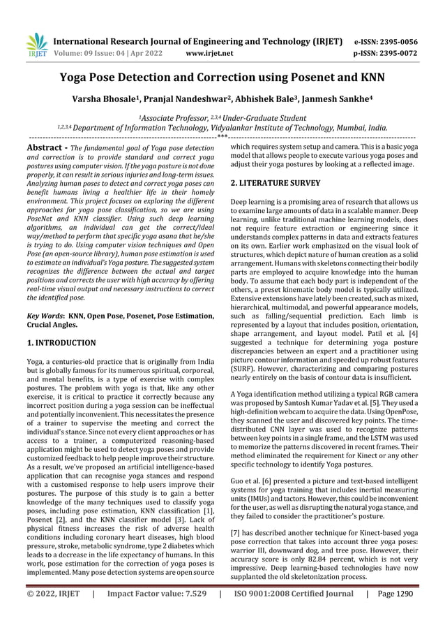 Yoga Pose Detection and Correction using Posenet and KNN | PDF