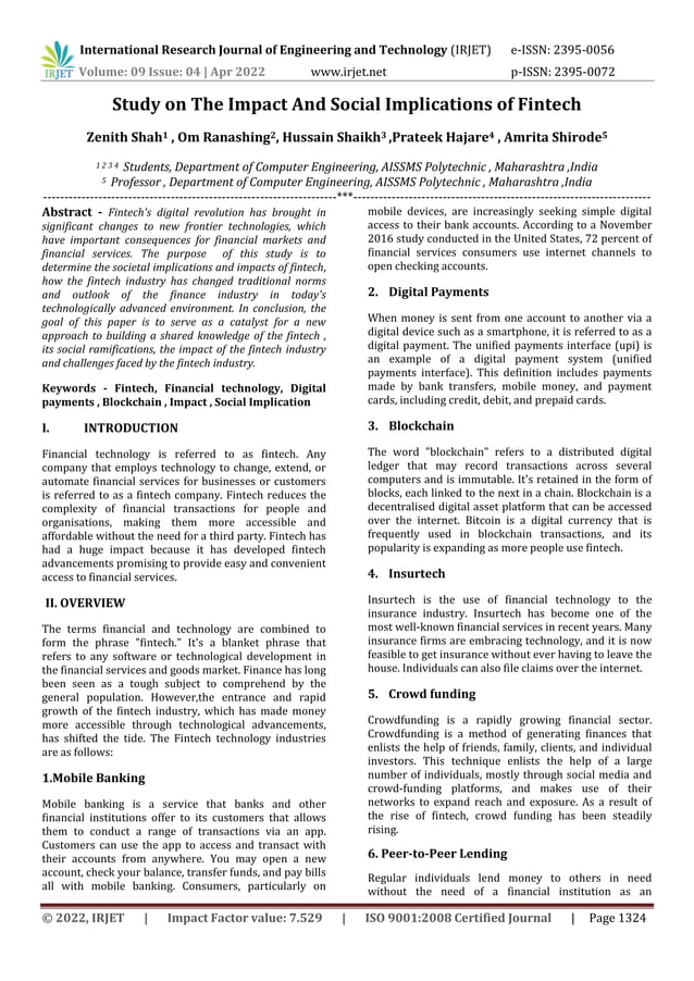 Study on The Impact And Social Implications of Fintech | PDF