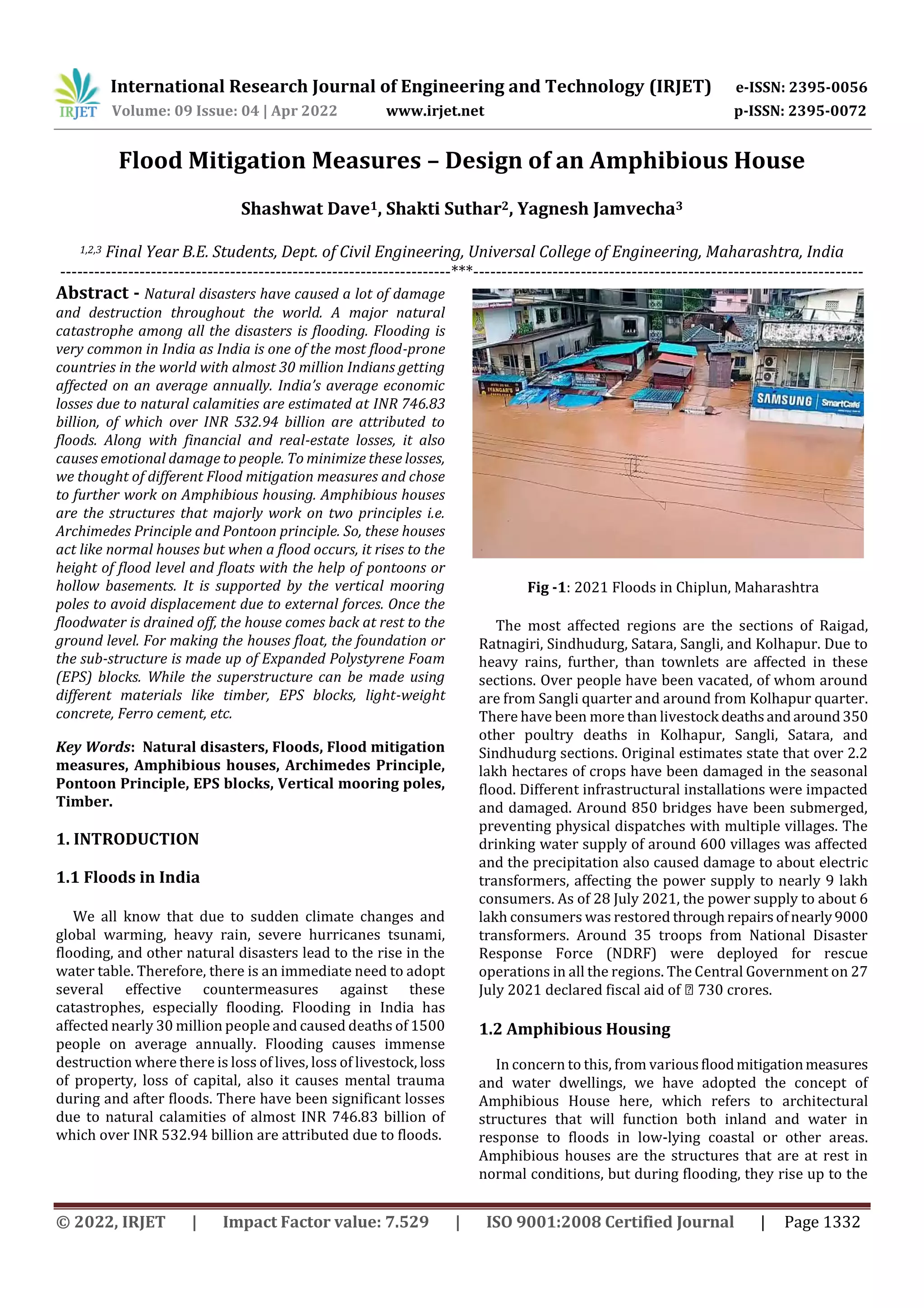 Flood Mitigation Measures – Design of an Amphibious House | PDF