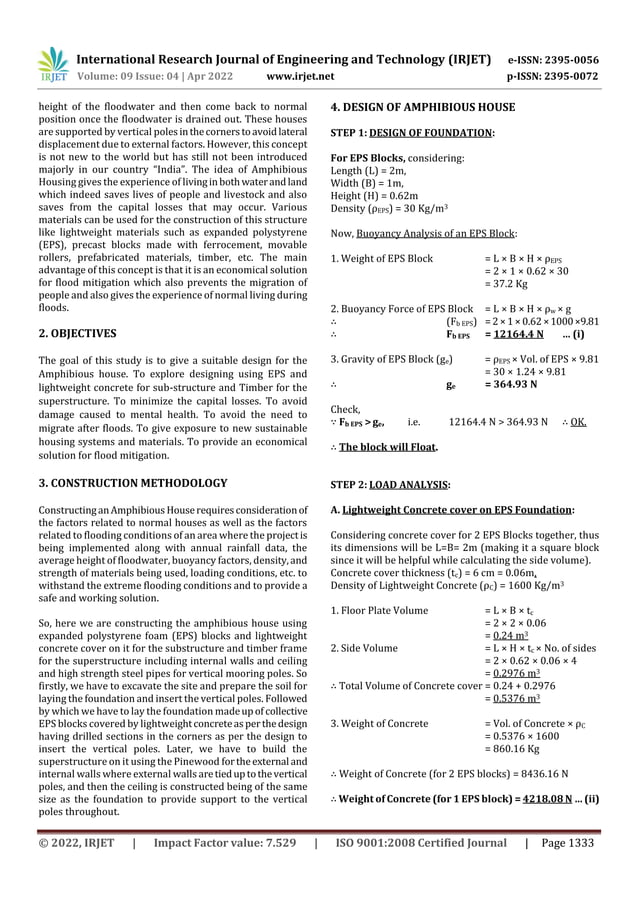 Flood Mitigation Measures – Design of an Amphibious House | PDF