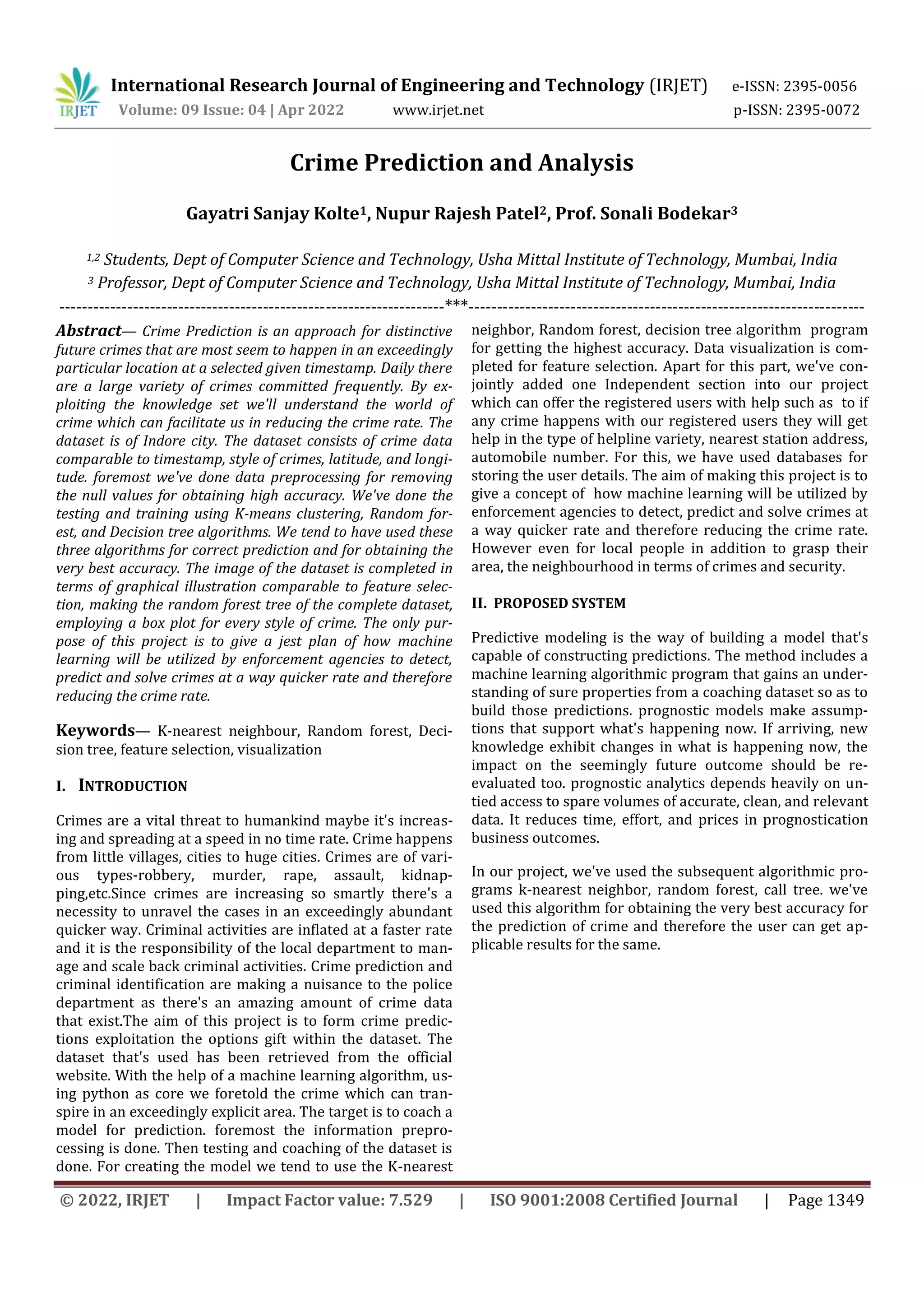 Crime Prediction and Analysis | PDF