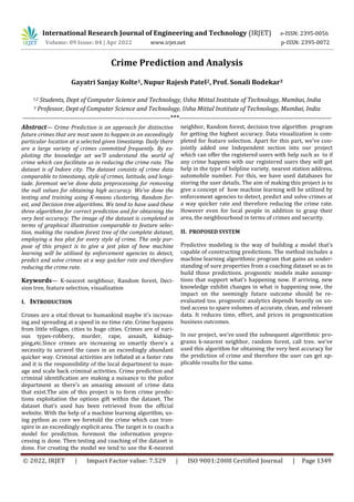 Crime Prediction and Analysis | PDF
