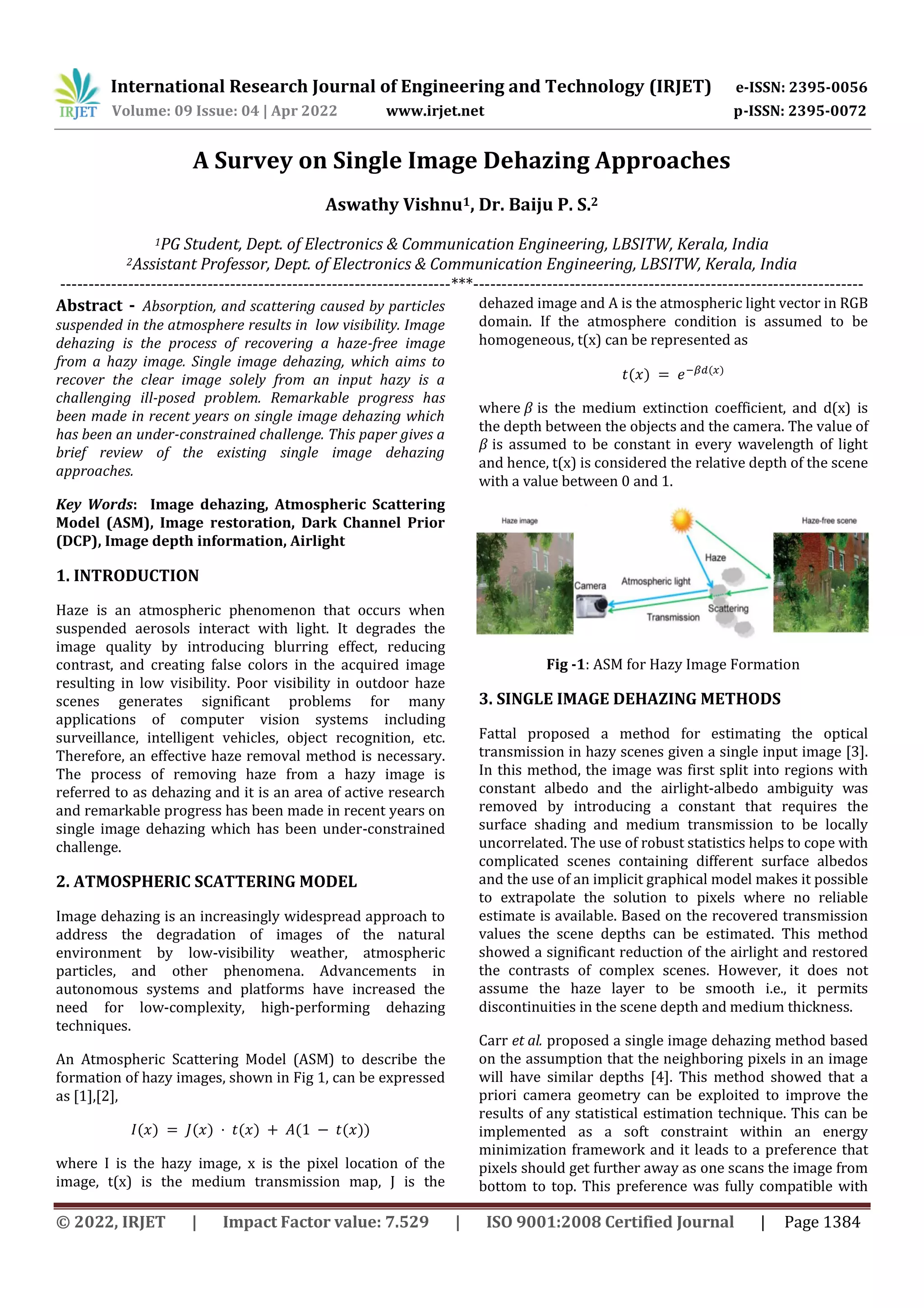 A Survey on Single Image Dehazing Approaches | PDF