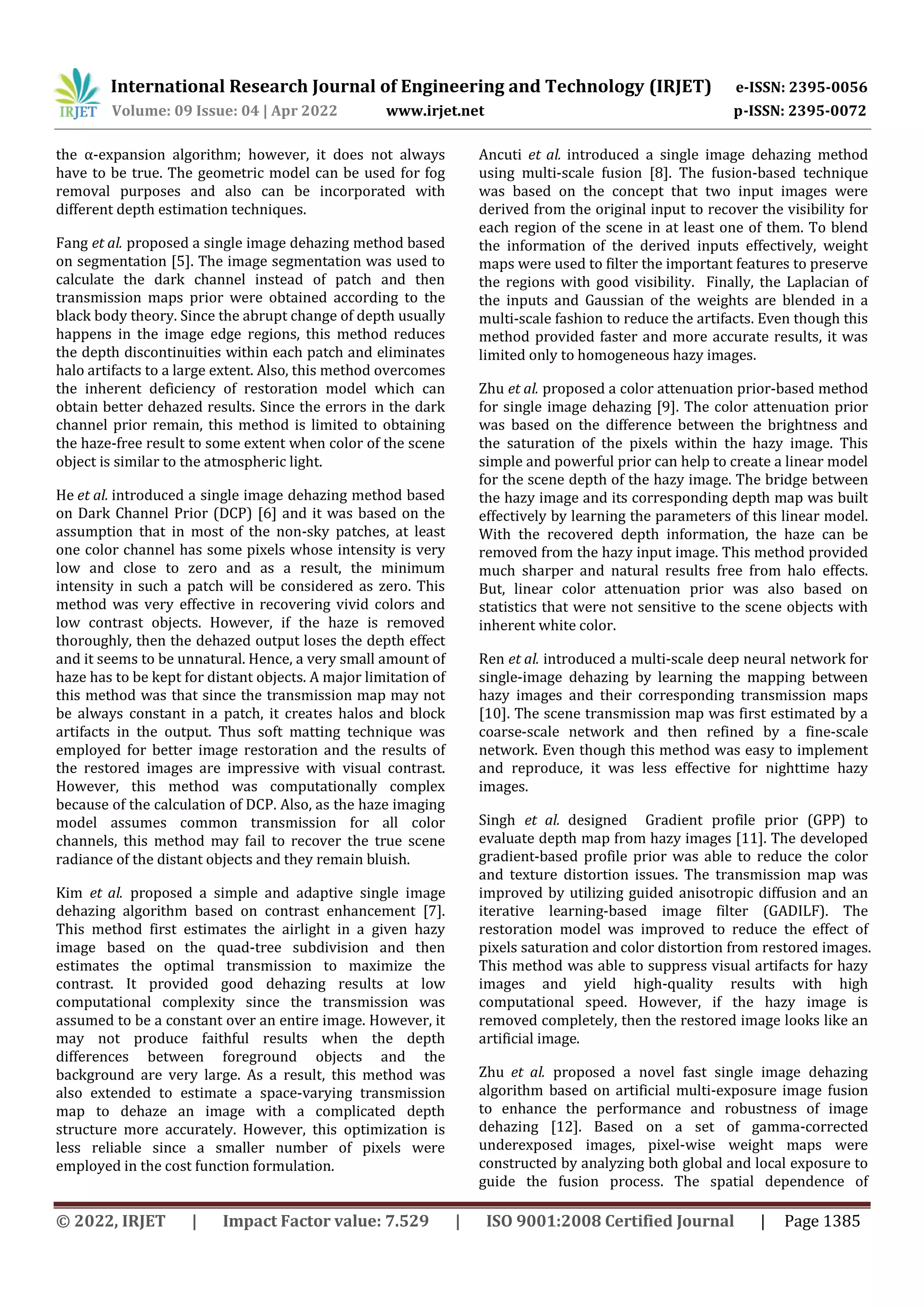 A Survey on Single Image Dehazing Approaches | PDF