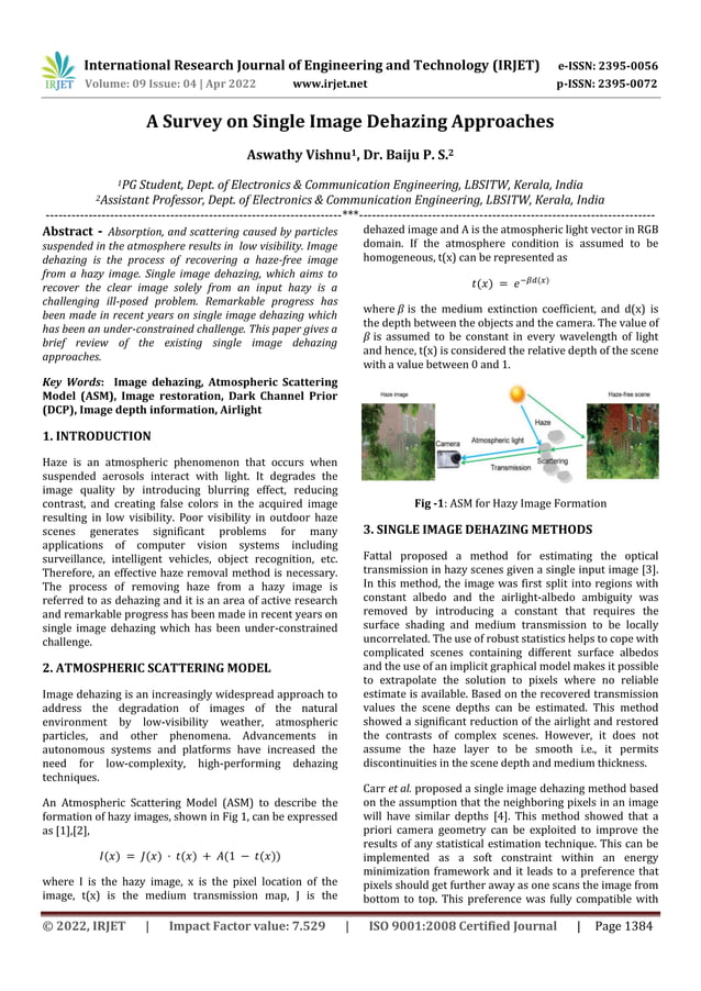 A Survey on Single Image Dehazing Approaches | PDF