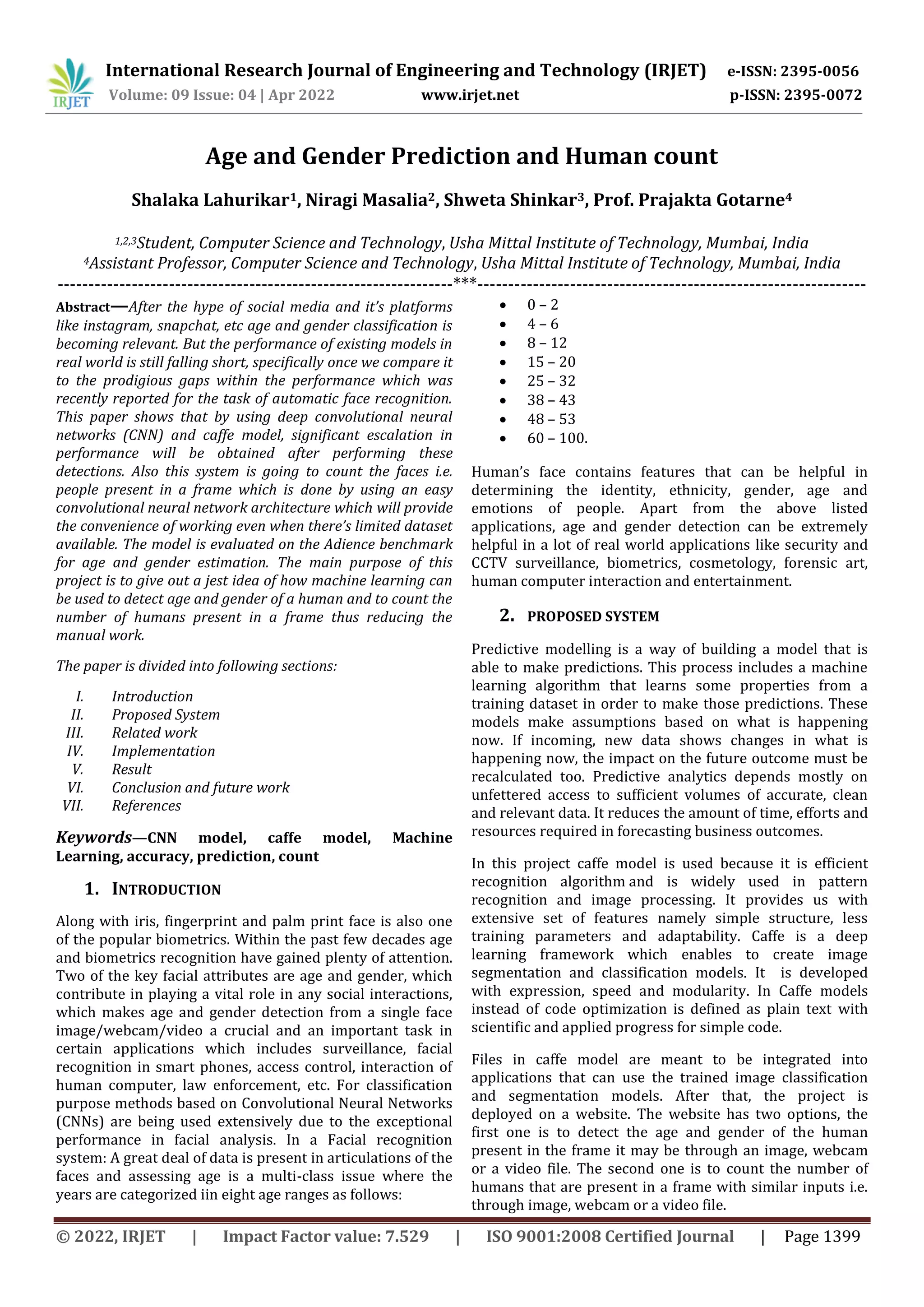 Age and Gender Prediction and Human count | PDF