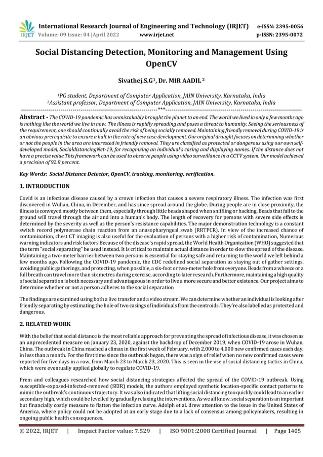 Social Distancing Detection, Monitoring and Management Using OpenCV | PDF