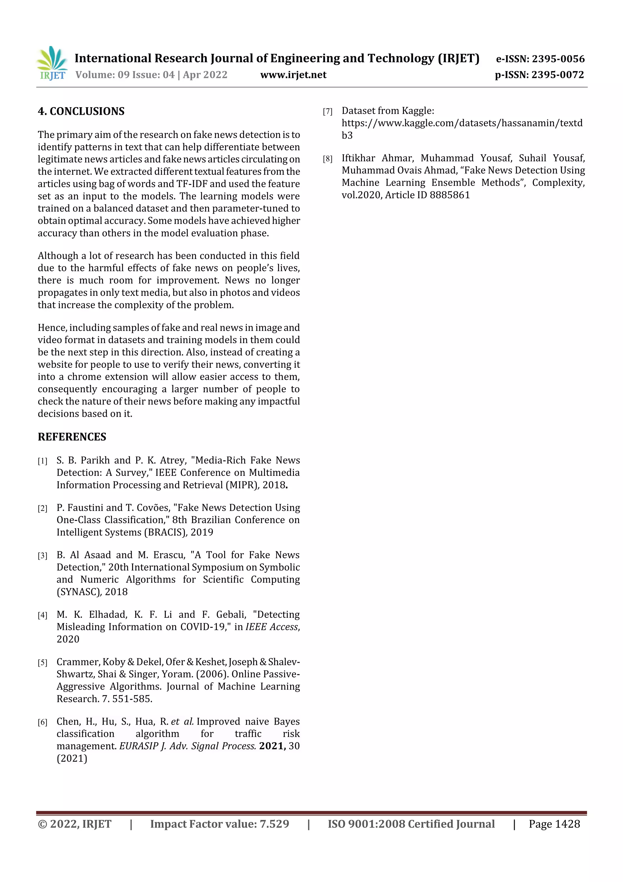 Fake News Detection using Passive Aggressive and Naïve Bayes | PDF