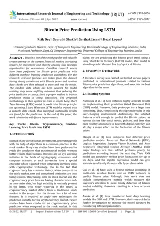 Bitcoin Price Prediction Using LSTM | PDF