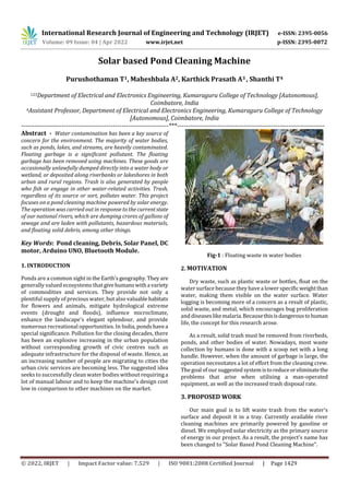 Solar based Pond Cleaning Machine | PDF