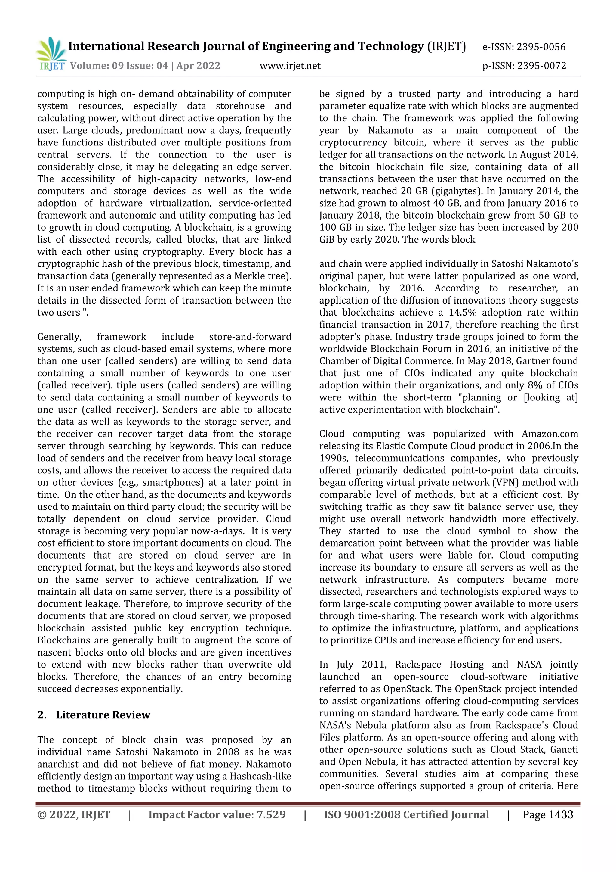 IMPLEMENTING BLOCKCHAIN ASSISTED PUBLIC KEY ENCRYPTION TECHNIQUE IN CLOUD COMPUTING FOR SECURING ...