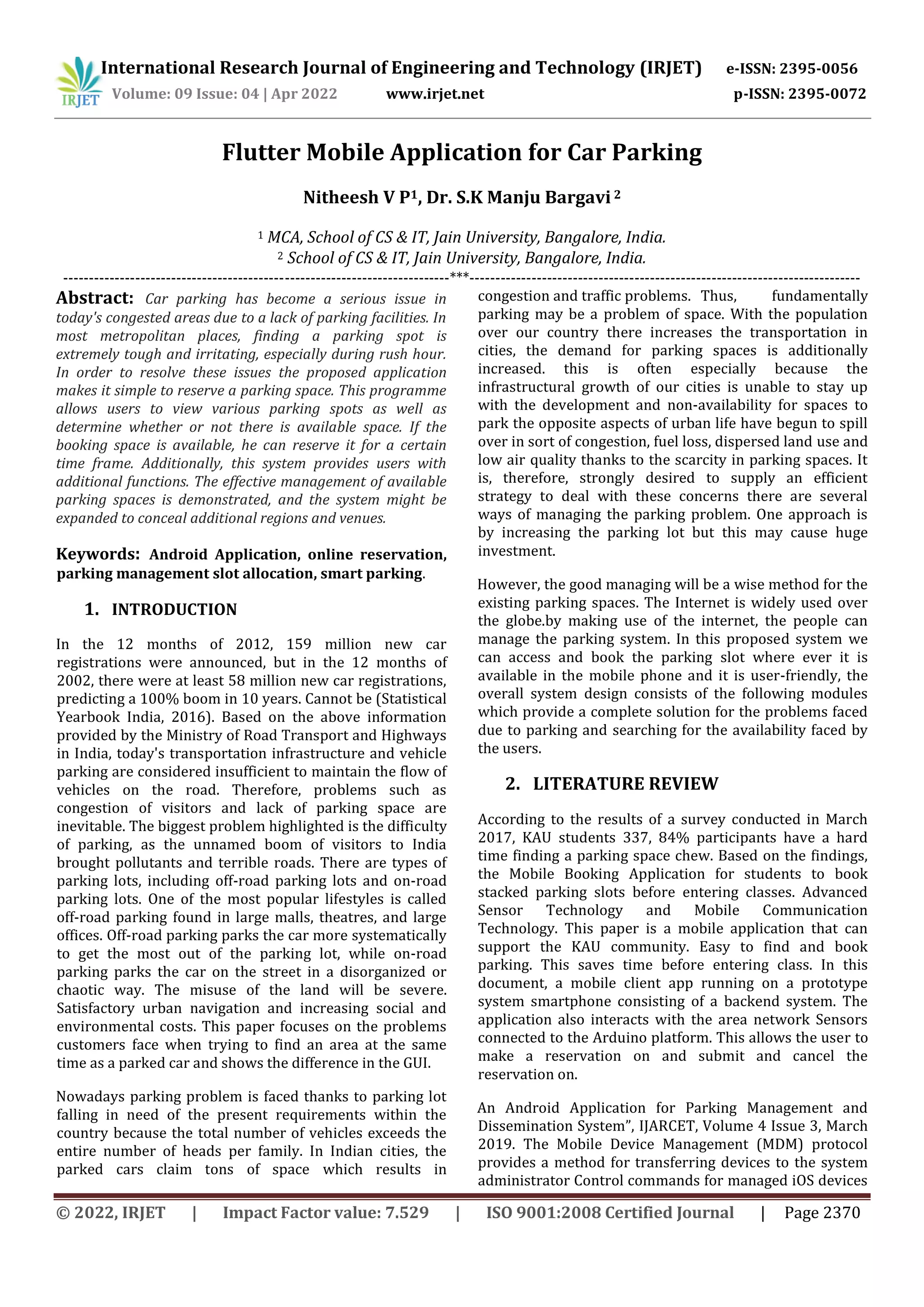 Flutter Mobile Application for Car Parking | PDF