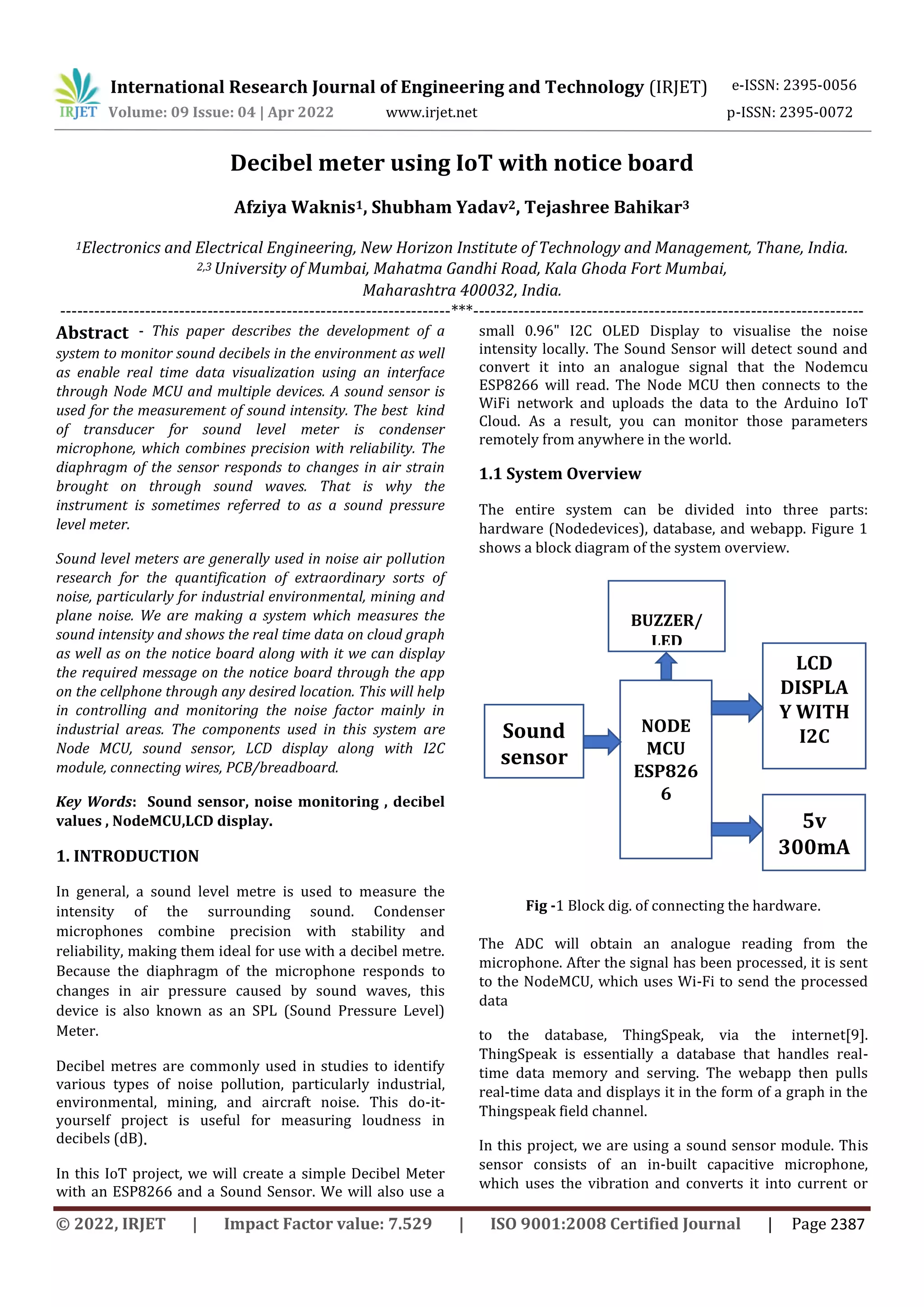 Decibel meter using IoT with notice board | PDF